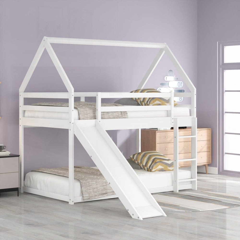 [Twin Size Pine Wood High-Rise Bed Frame with Slide and Ladder, No Box ...