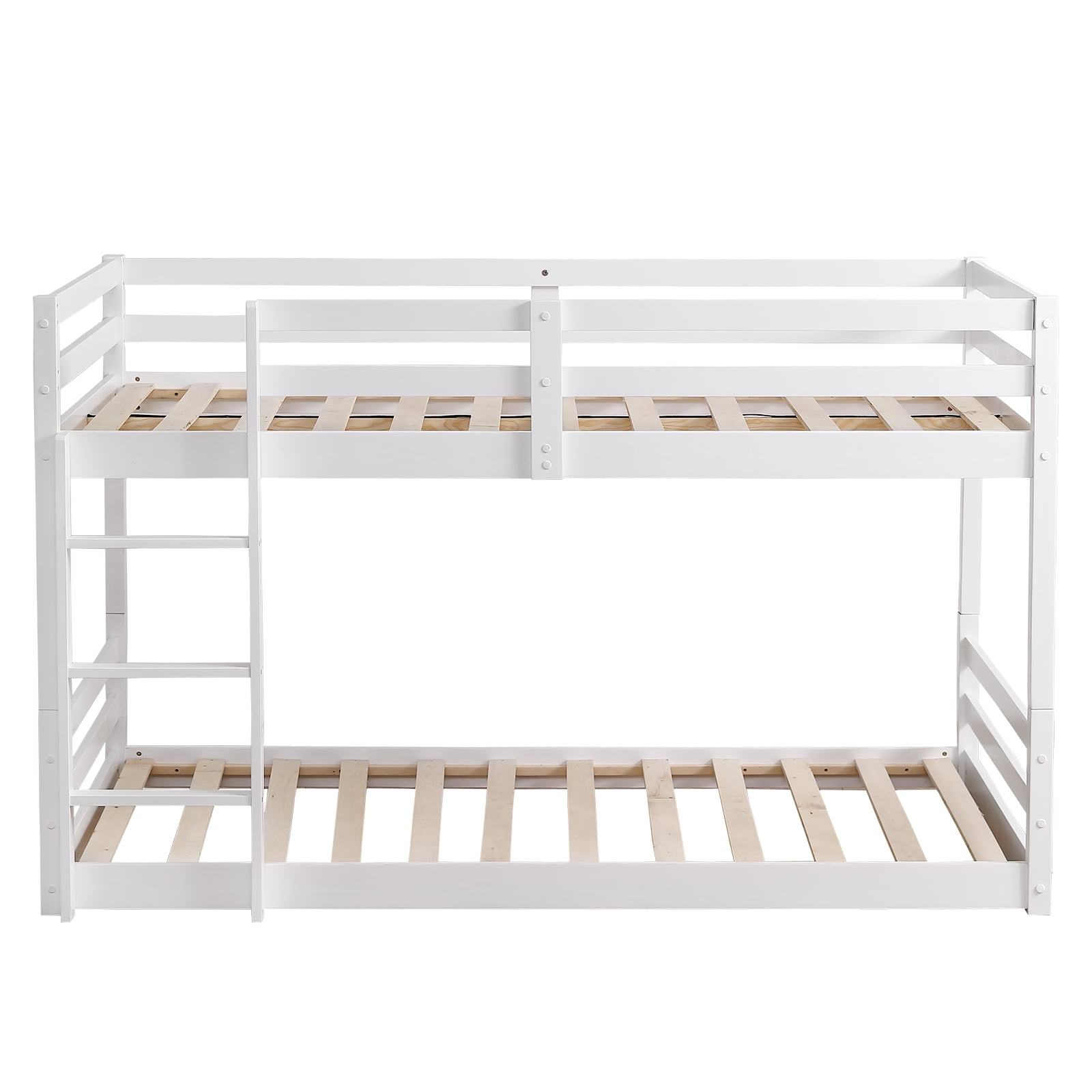 White Twin Size Convertible Pine Wood Bunk Bed with Head/Foot Cross ...