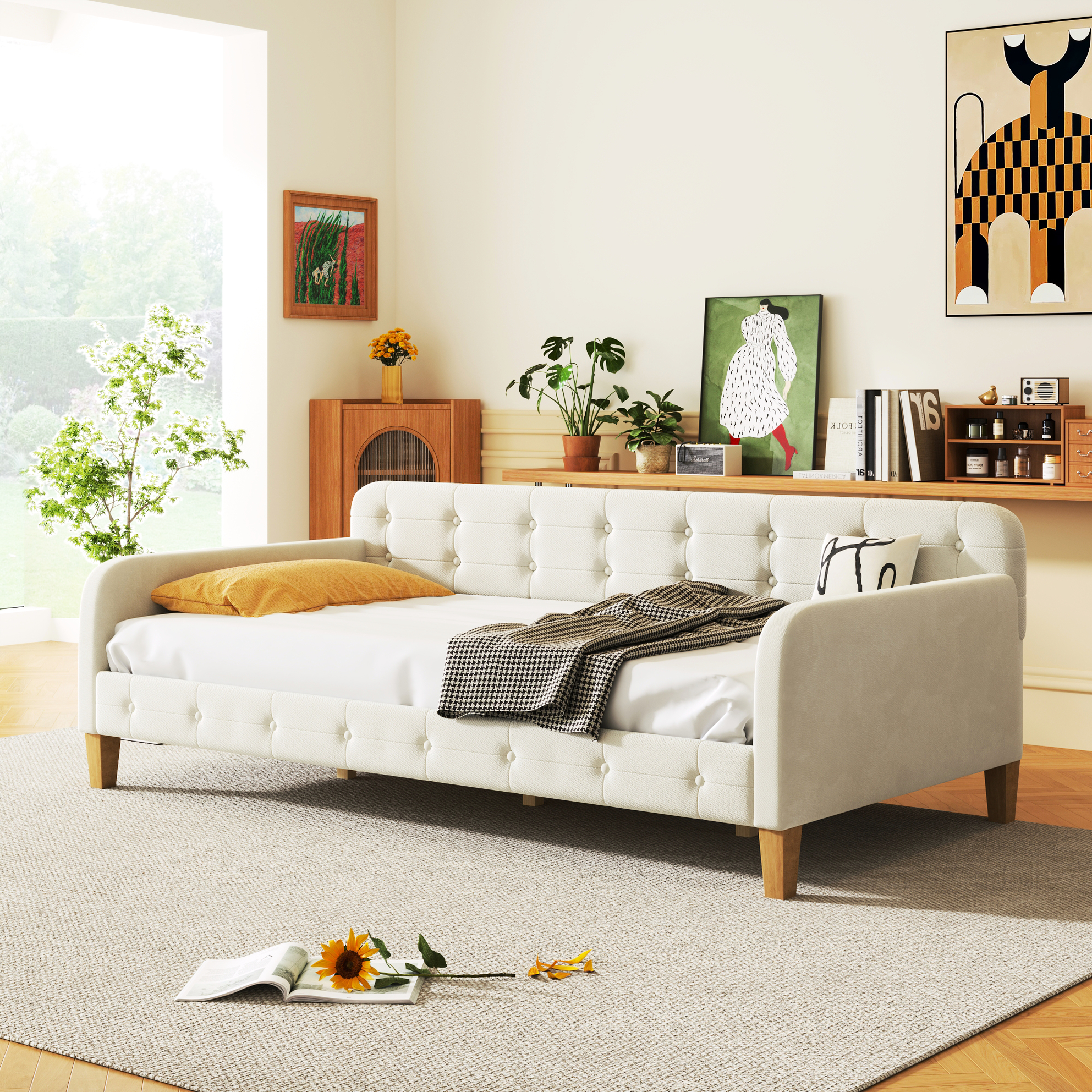 White Twin Size Daybed With Biscuit Tufting - Elegant And Comfortable ...