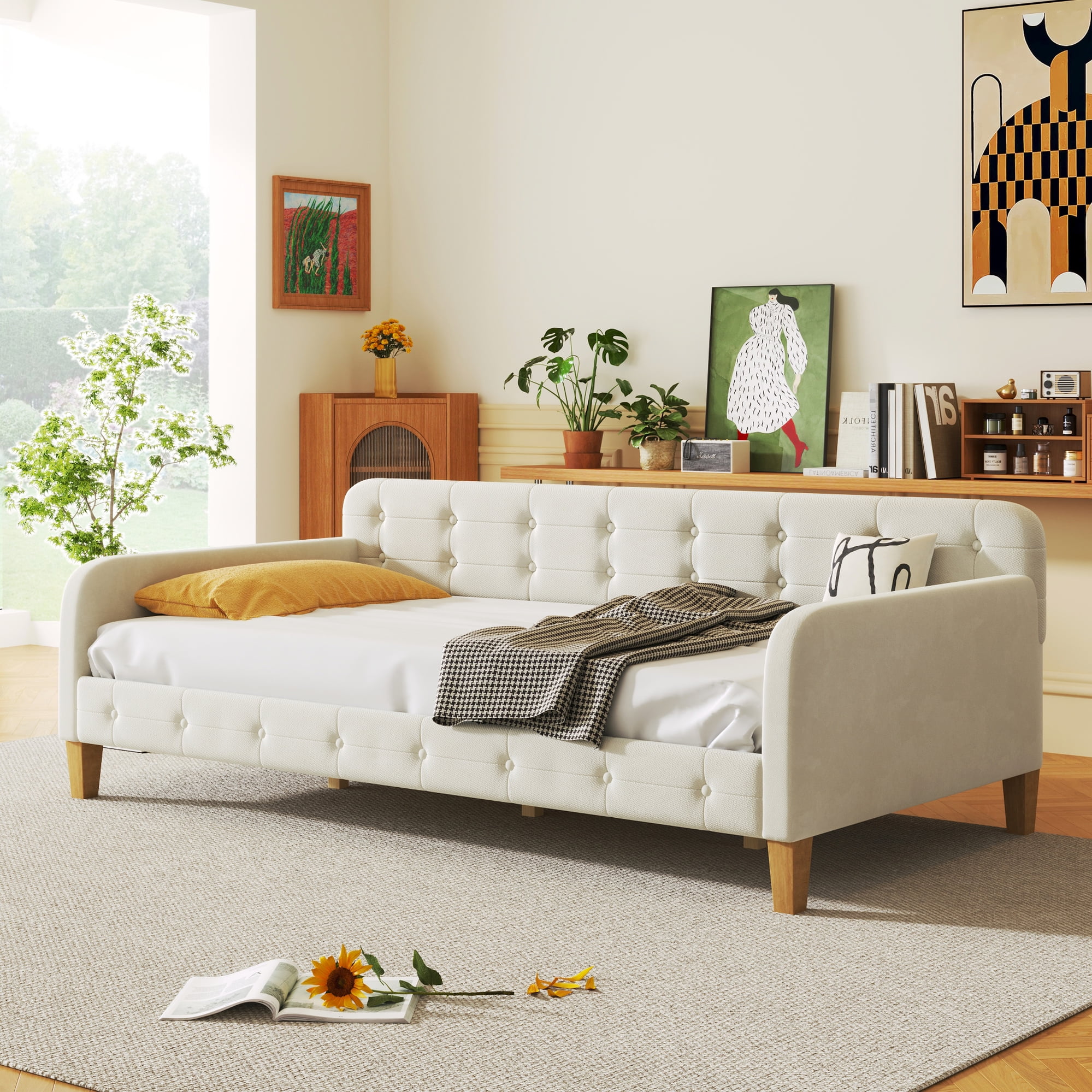 White Twin Size Daybed With Soft Silhouette - Upholstered In Velvet ...