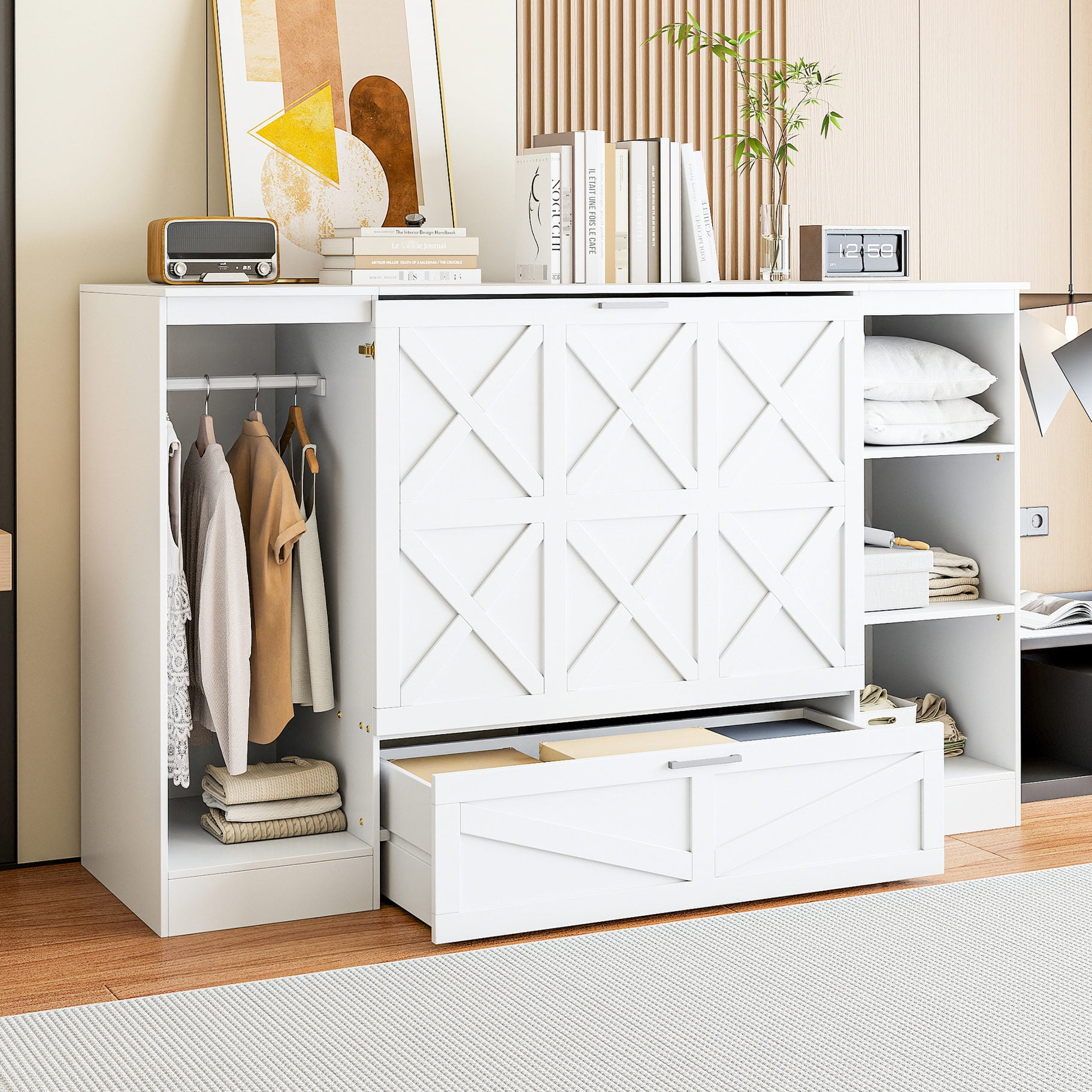 White Twin Size Murphy Bed | Space-Saver with Cabinet Function | High ...