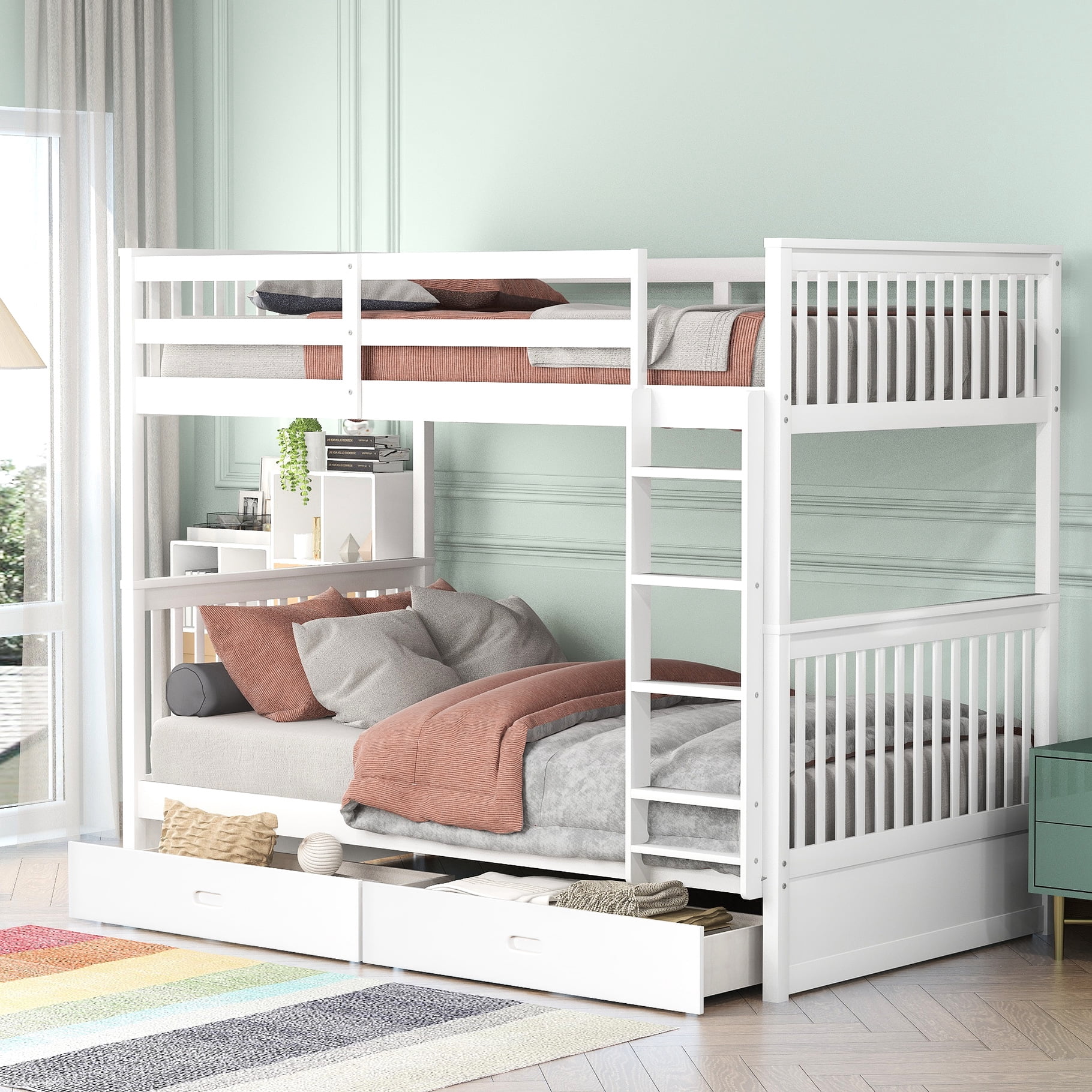 White Twintwin Bunk Bed With 2 Storage Drawers & - Robust Structure In ...