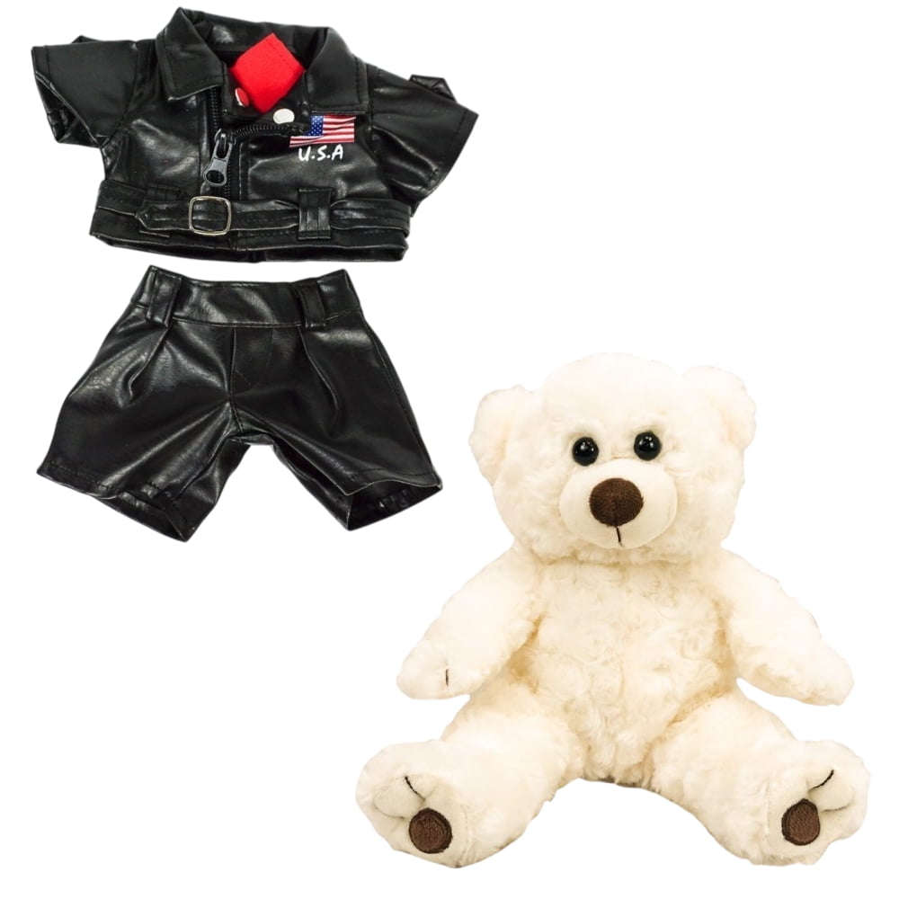 White Twist Bear Stuffed Toy Dressed in Rider Biker Outfit – Plush Toy ...