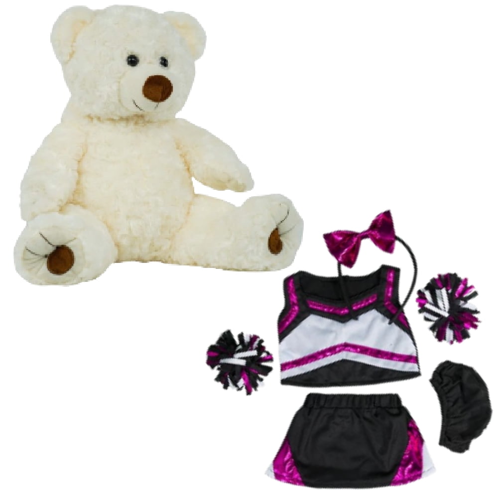 New White Twist Bear Stuffed Toy in Hot Pink & Black Cheerleader Outfit ...