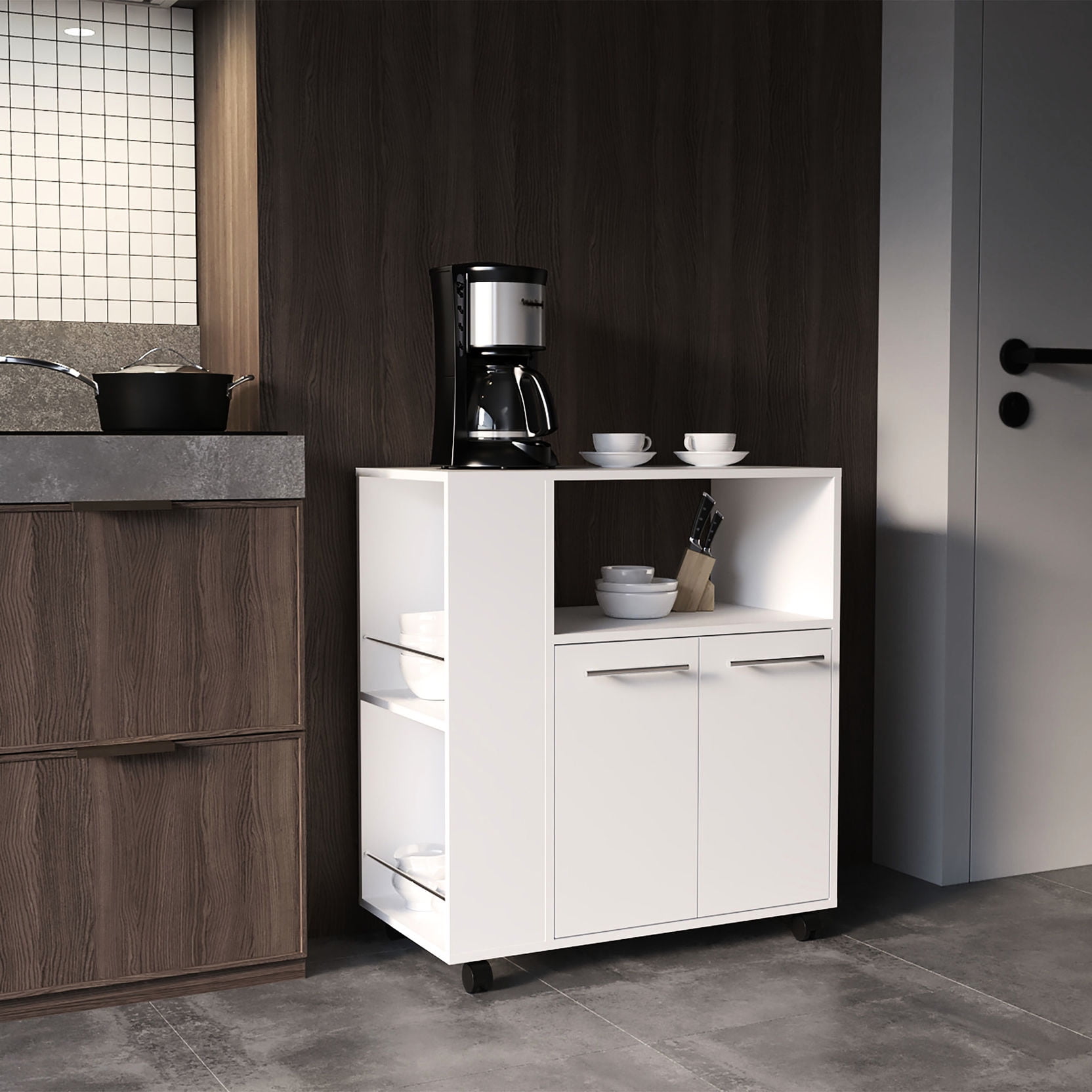 White Two-Door Kitchen Cabinet, Easy Assembly / Additional Workspace ...