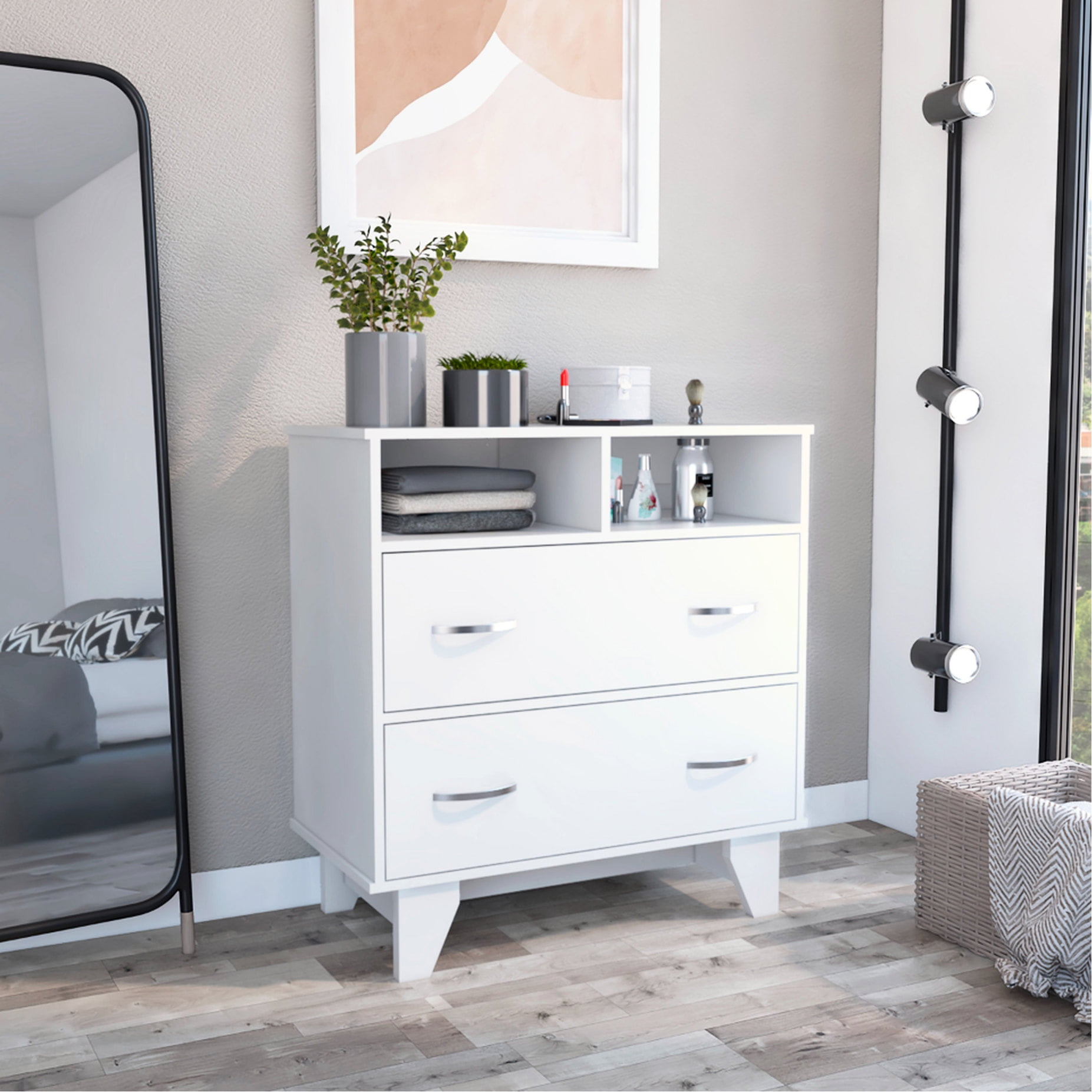 White Two - Drawer & Shelf Dresser + Four - Leg Structure" - "Bedroom ...