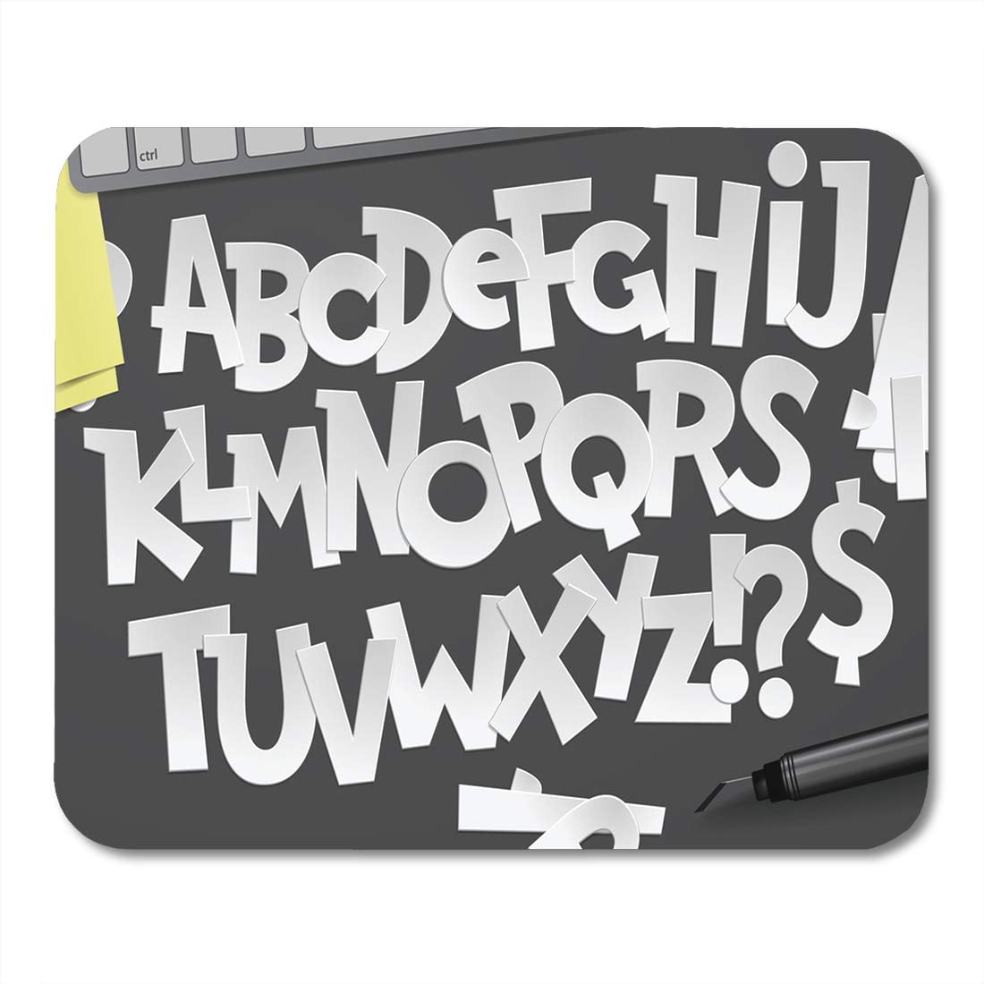 White Typo Graphic Alphabetical Latin Alphabet Made of Letters Mousepad ...