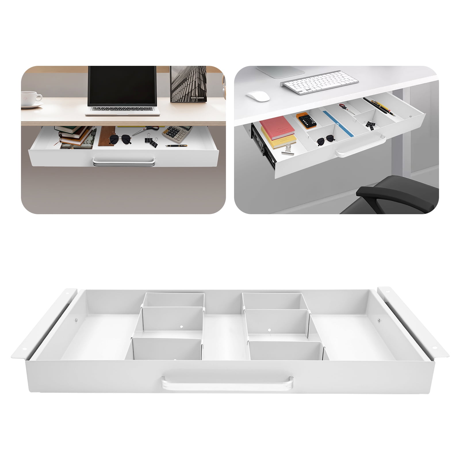 White Under Desk Mounted Sliding Pull-out Drawer, Drawer Storage ...