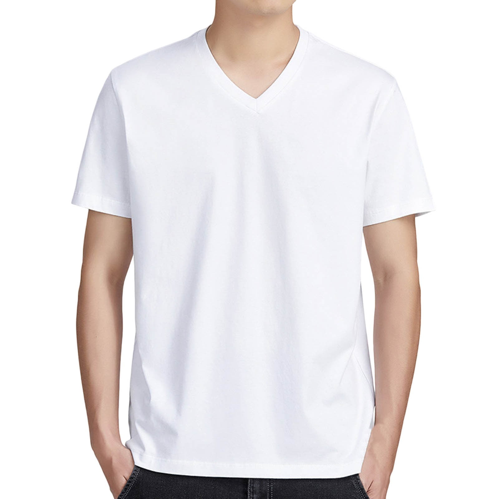 White Undershirt Plain T-Shirts for Men Mens Tee Shirts Casual Stylish Summer Cotton V Neck T ...