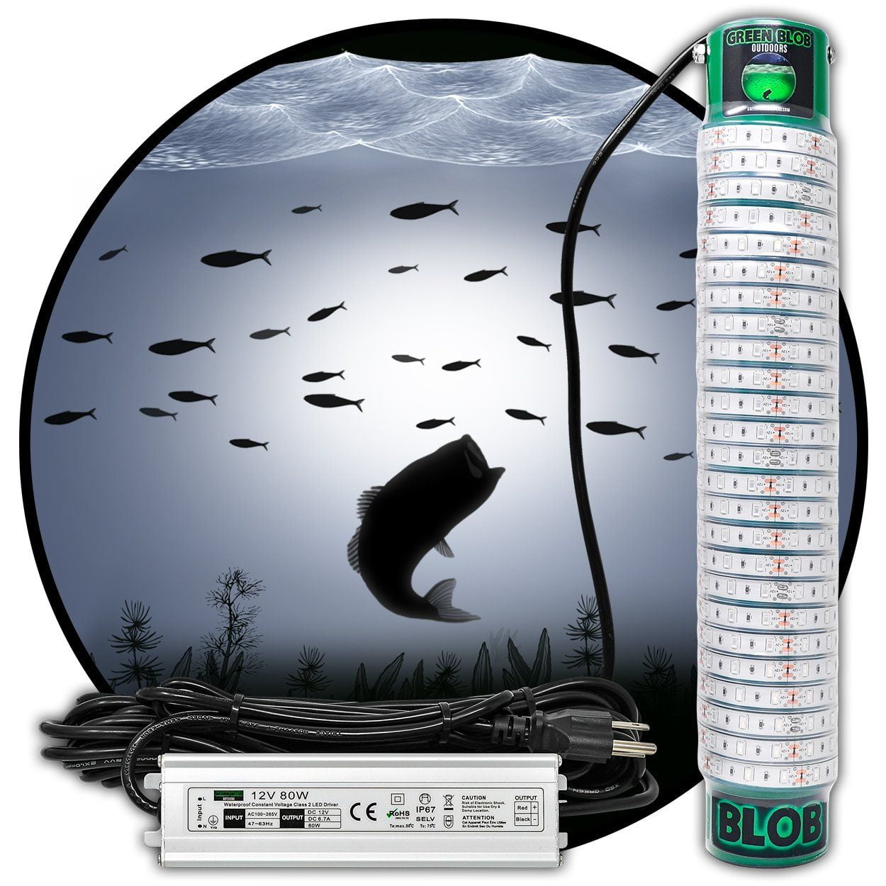 White Underwater Fishing Light Dock-15000 Lumens 110 volt AC Adapter ...