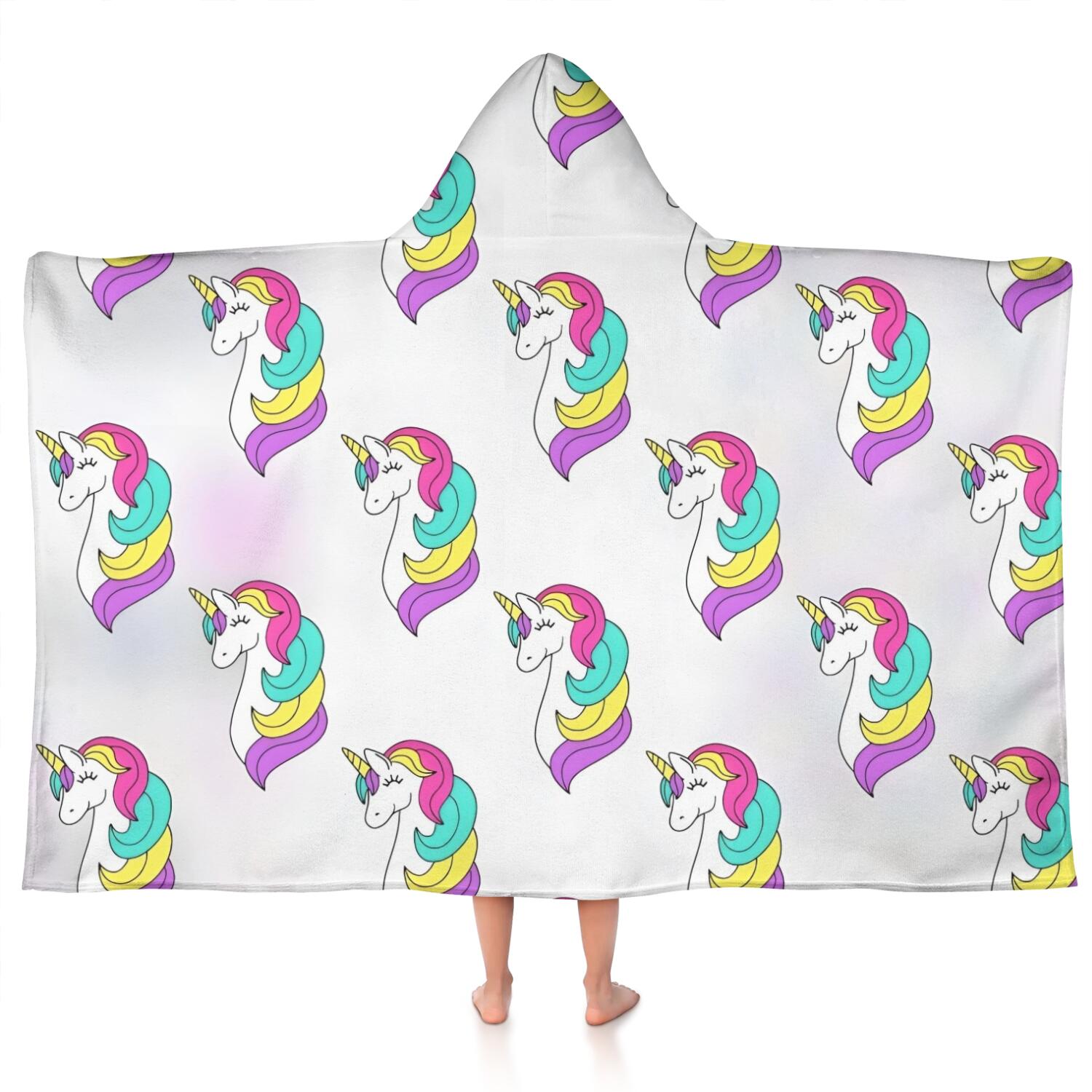 White Unicorn Head Pattern Hooded Bath Towel，50"x30" for Ages 3 To 12 ...