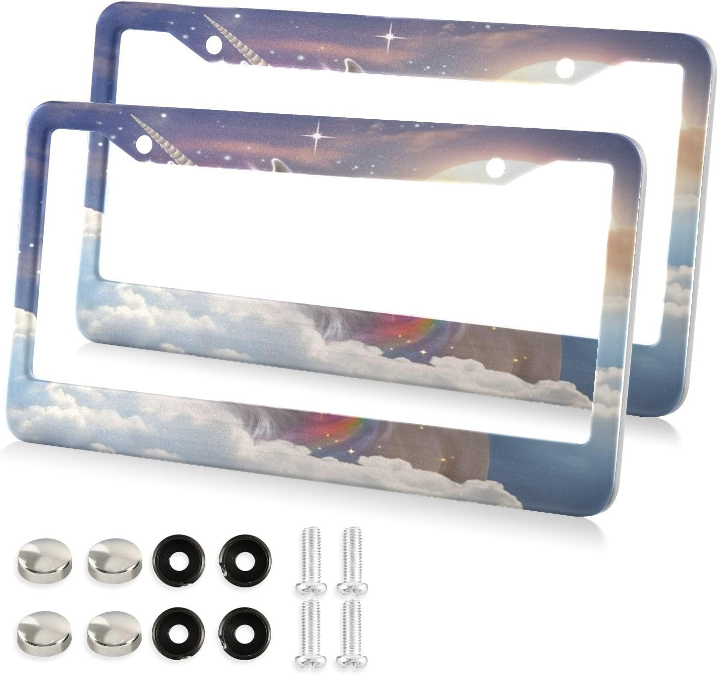 White Unicorn License Plate Frame, Aluminum Car Tag Frames, 2 Pack ...