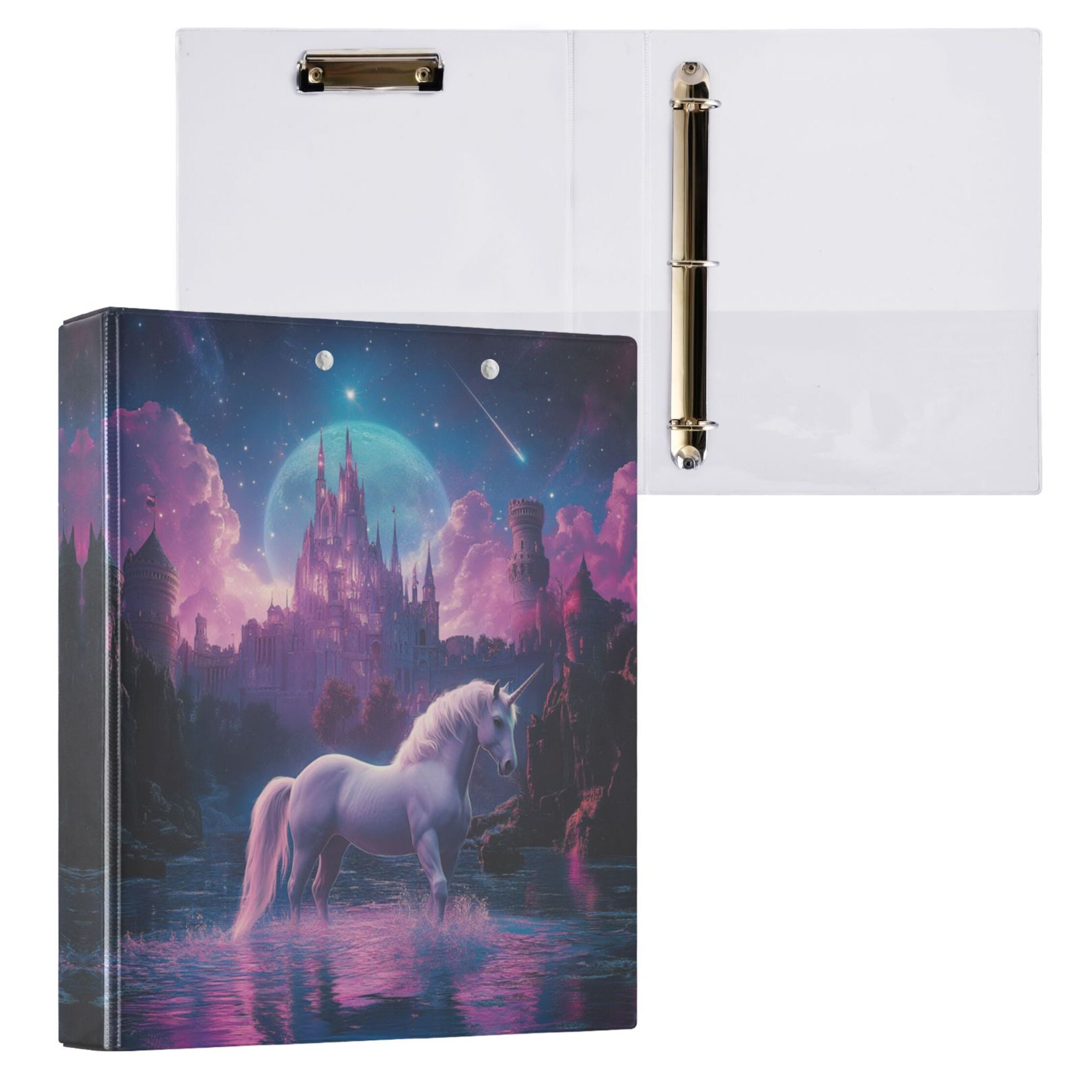 White Unicorn and Castle 3 Ring Hardcover Binders 1.5in Round Rings for ...