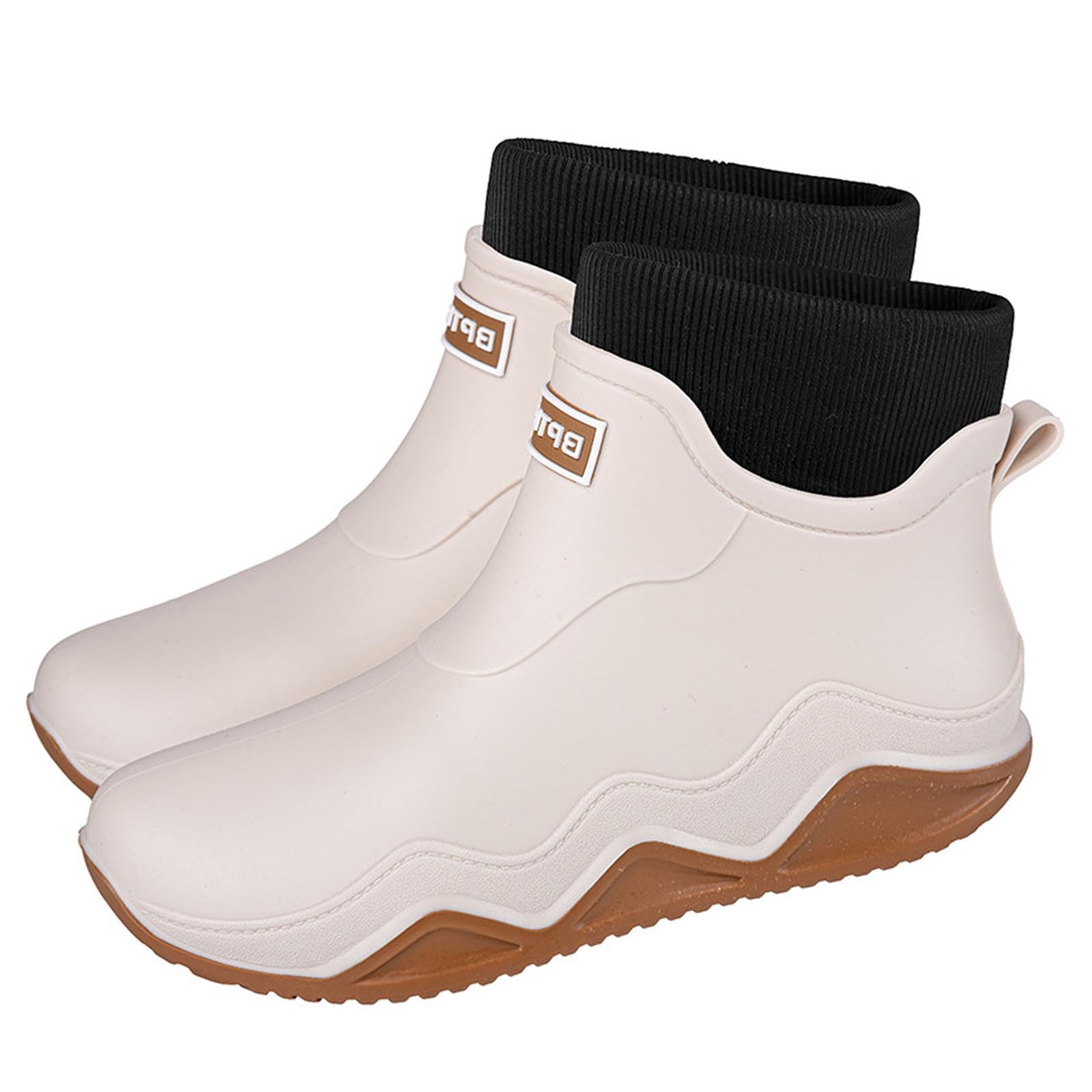 White Unisex Couple Chic Casual Solid Letter Rain Boots Short Water ...
