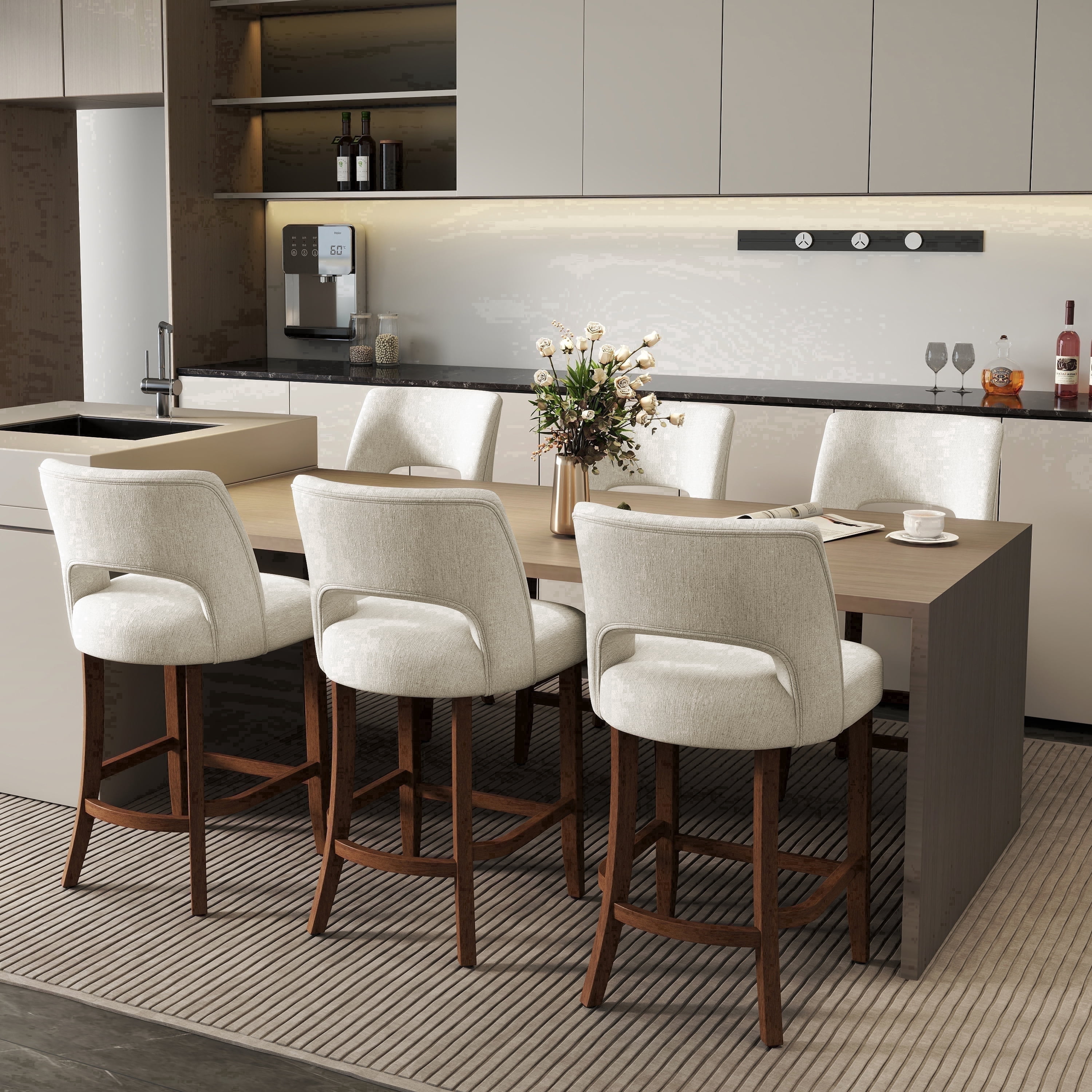 Vknow Furniture Bar Stools Set of 6, 26" Upholstered Counter Height Bar ...