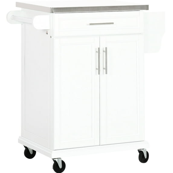 White Utility Storage Kitchen Island with 2 - tier Shelf - Maximize ...