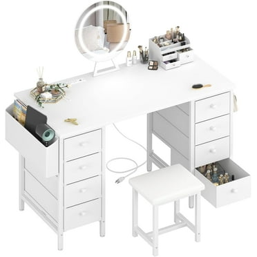 Girls Vanity Desk with Mirror and Lights Small Makeup Vanitys Set with ...