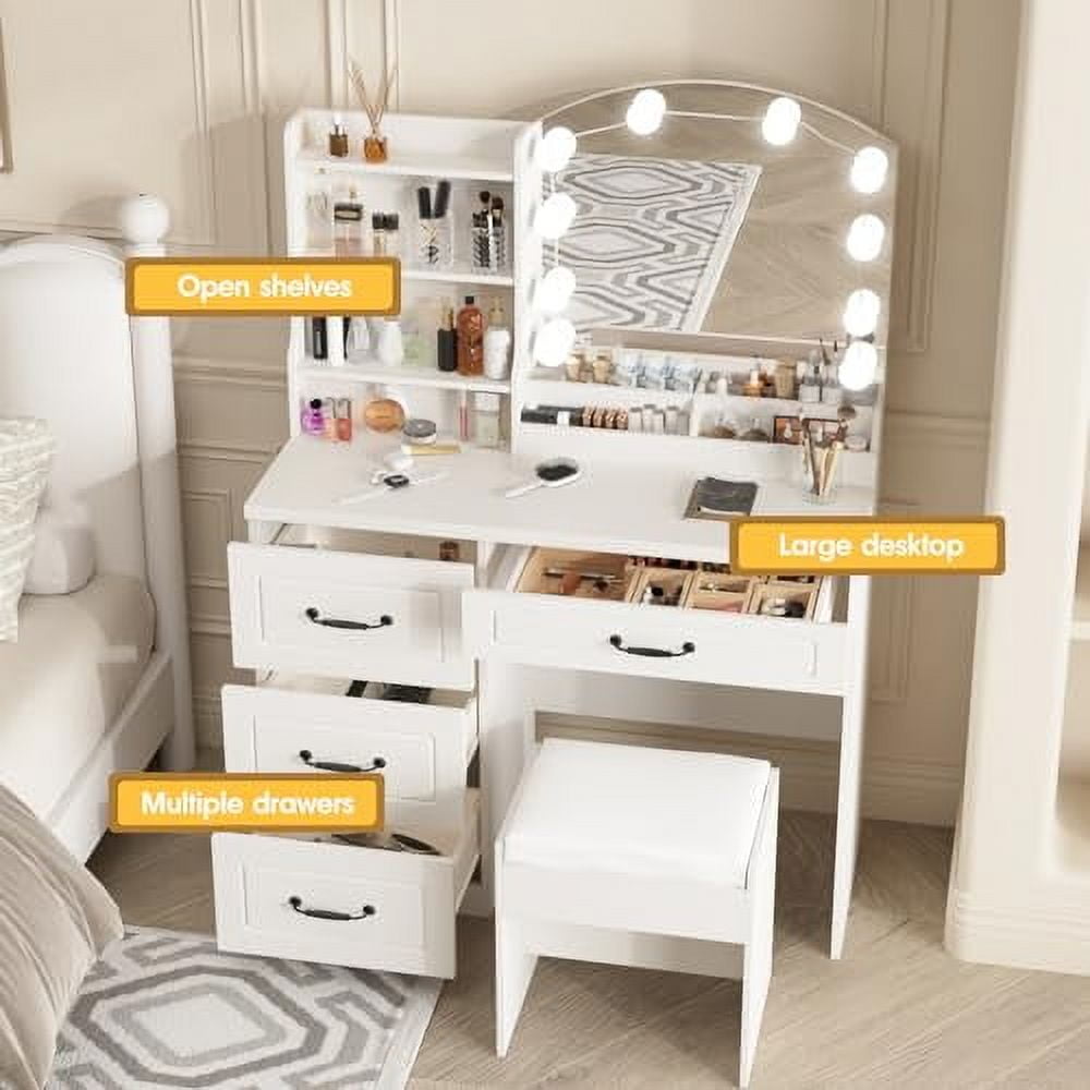 White Vanity Desk with Mirror,- Large Makeup Table Set with 4 Drawers ...