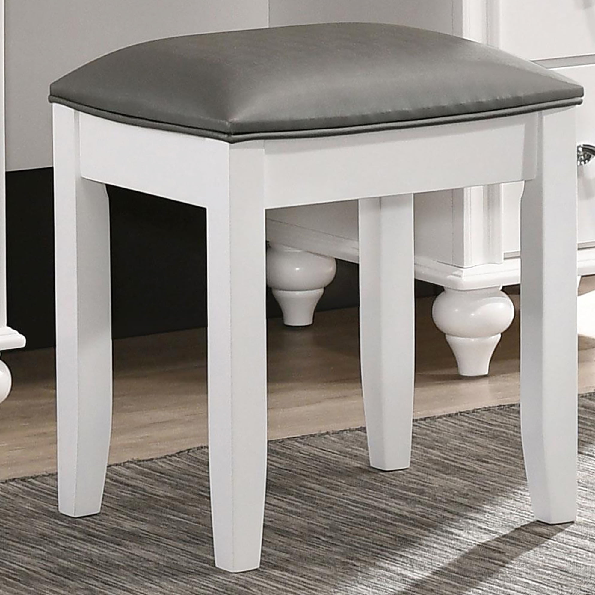 White Vanity Stool, Cozy Seat, Contemporary Style, Turned Legs, For ...