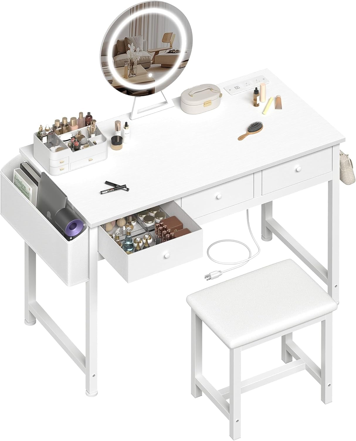 Girls Vanity Desk with Mirror and Lights Small Vanitys Set with Chair ...