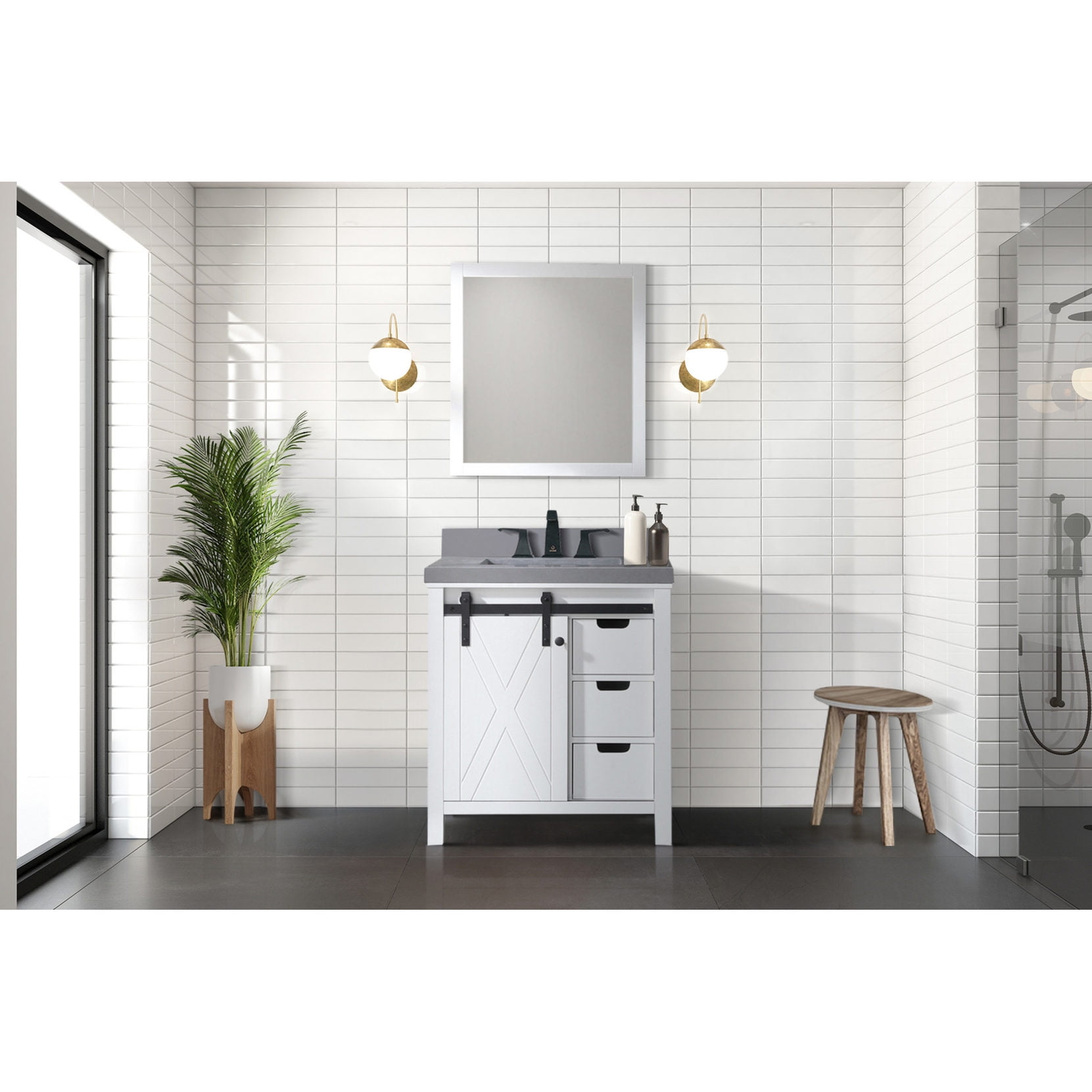 White Vanity with 28 - inch Mirror | One Interior Cabinet and Three ...
