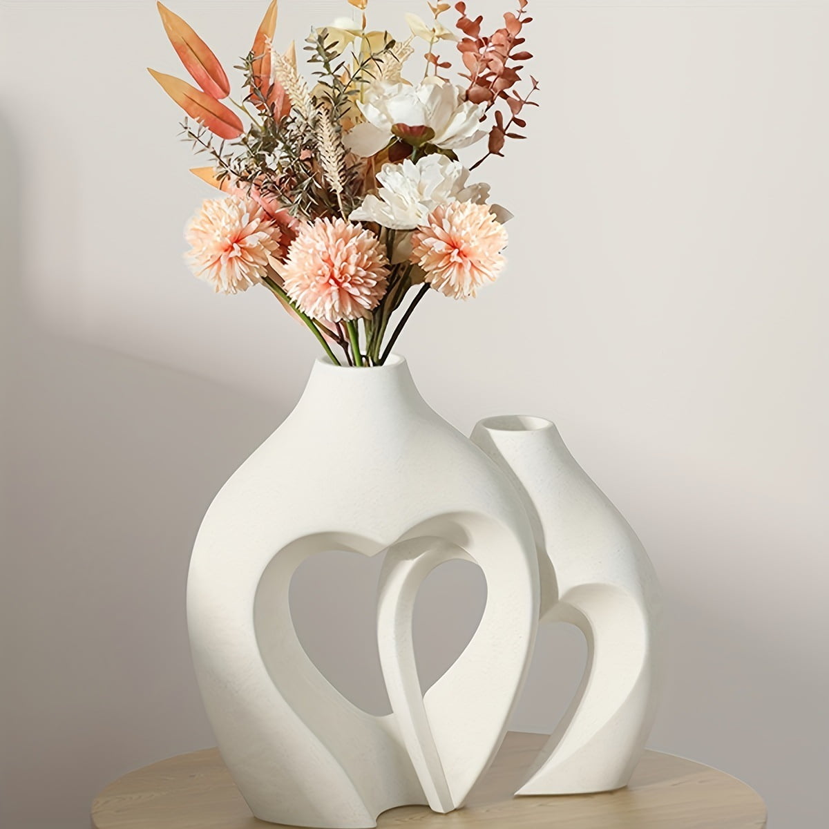 White Vases for Decor, Heart Shaped Ceramic Vase Set of 2, Nordic ...