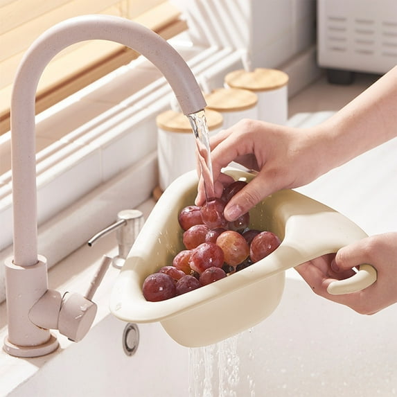 White Vegetable Washing Basket with Handle – Plastic Produce Rinsing ...