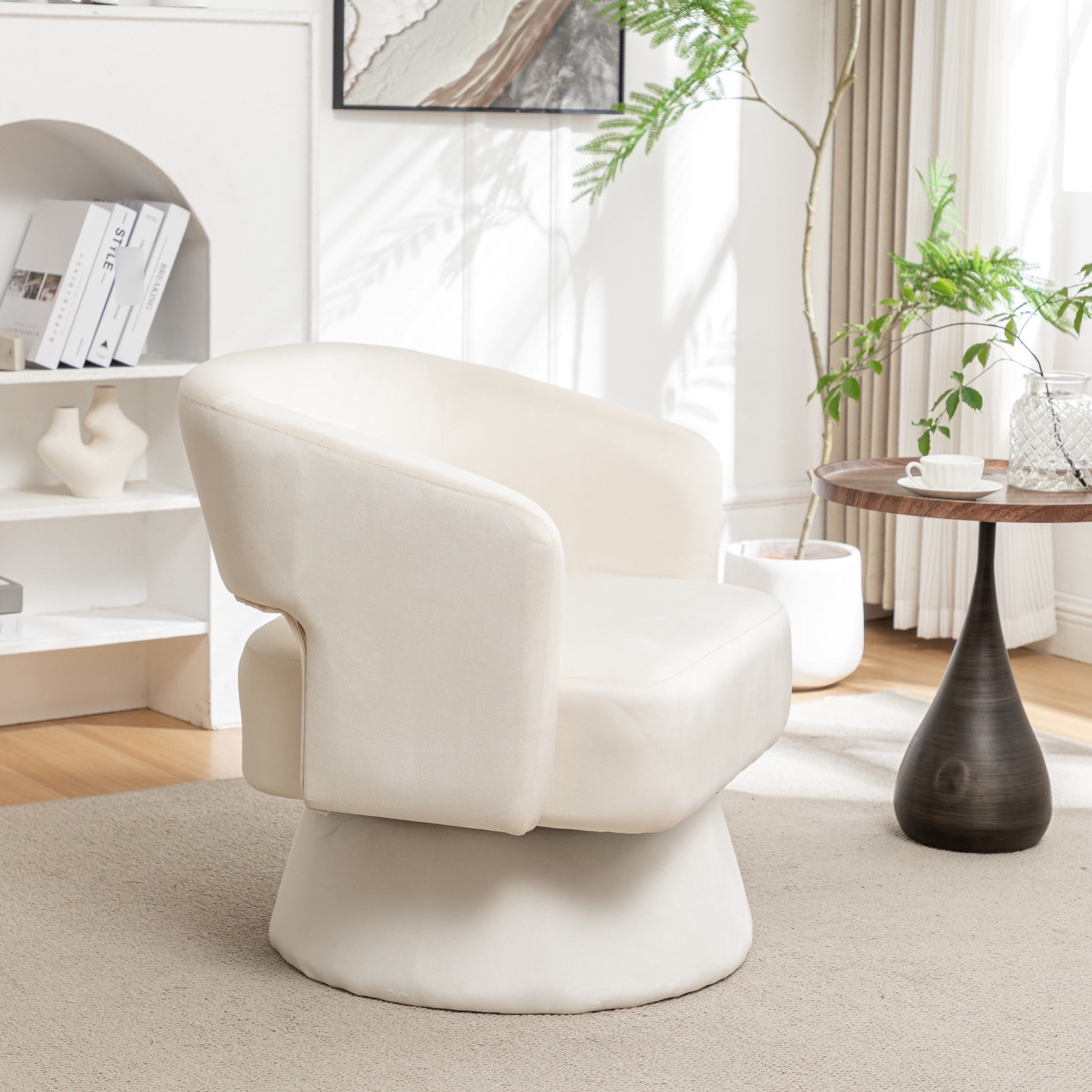 White Velvet 360 Degree Rotating Chair / Supportive for Long-Term Use ...
