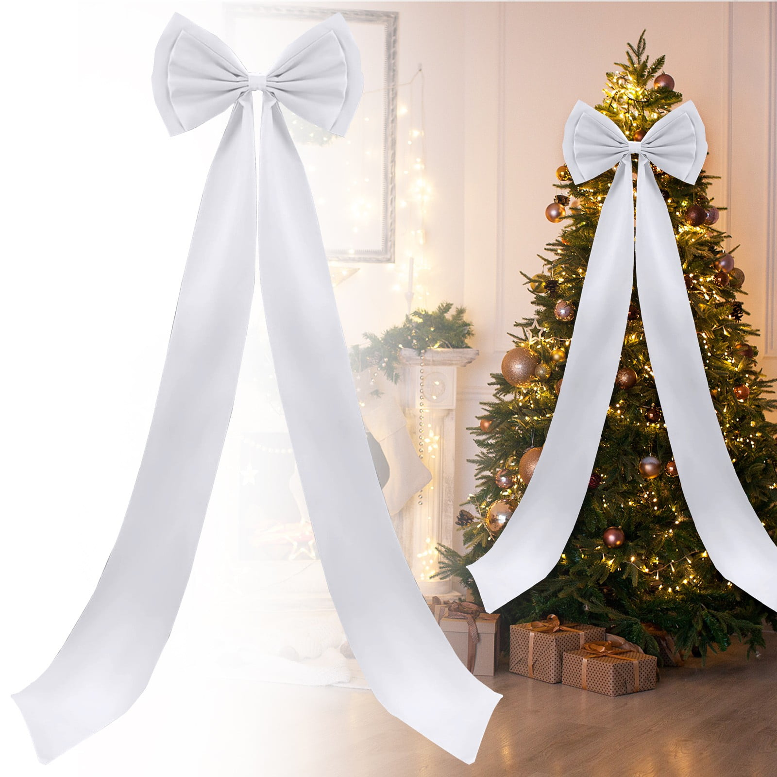 White Velvet Bow Decoration,75x18 Inch Giant Christmas Tree Topper Bow ...