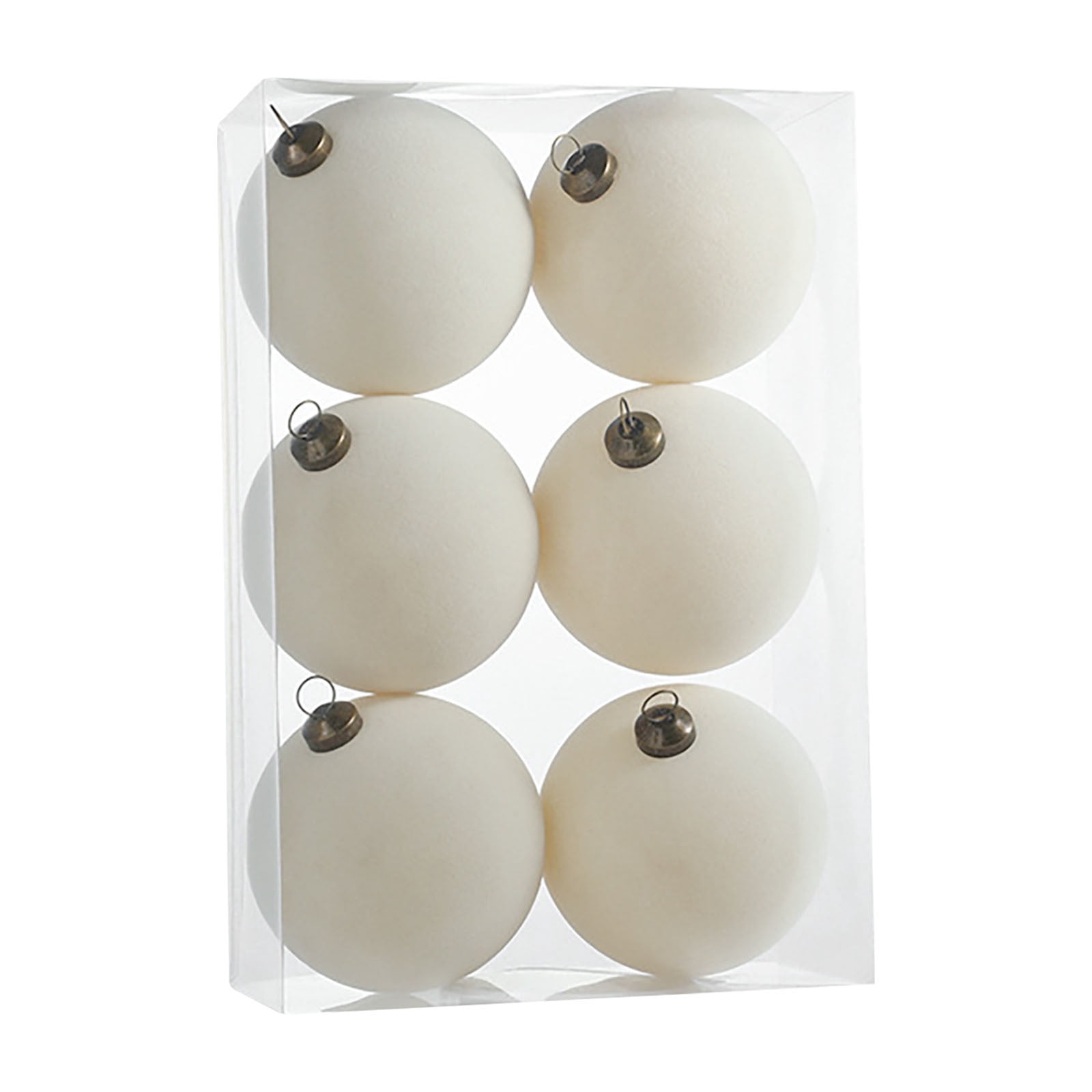 White Velvet Christmas Tree Ornaments Set Of 6 Flocked Decorative Balls ...