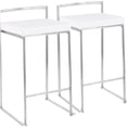 White Velvet Stackable Counter Stools Set of 2, Modern Chrome Steel ...