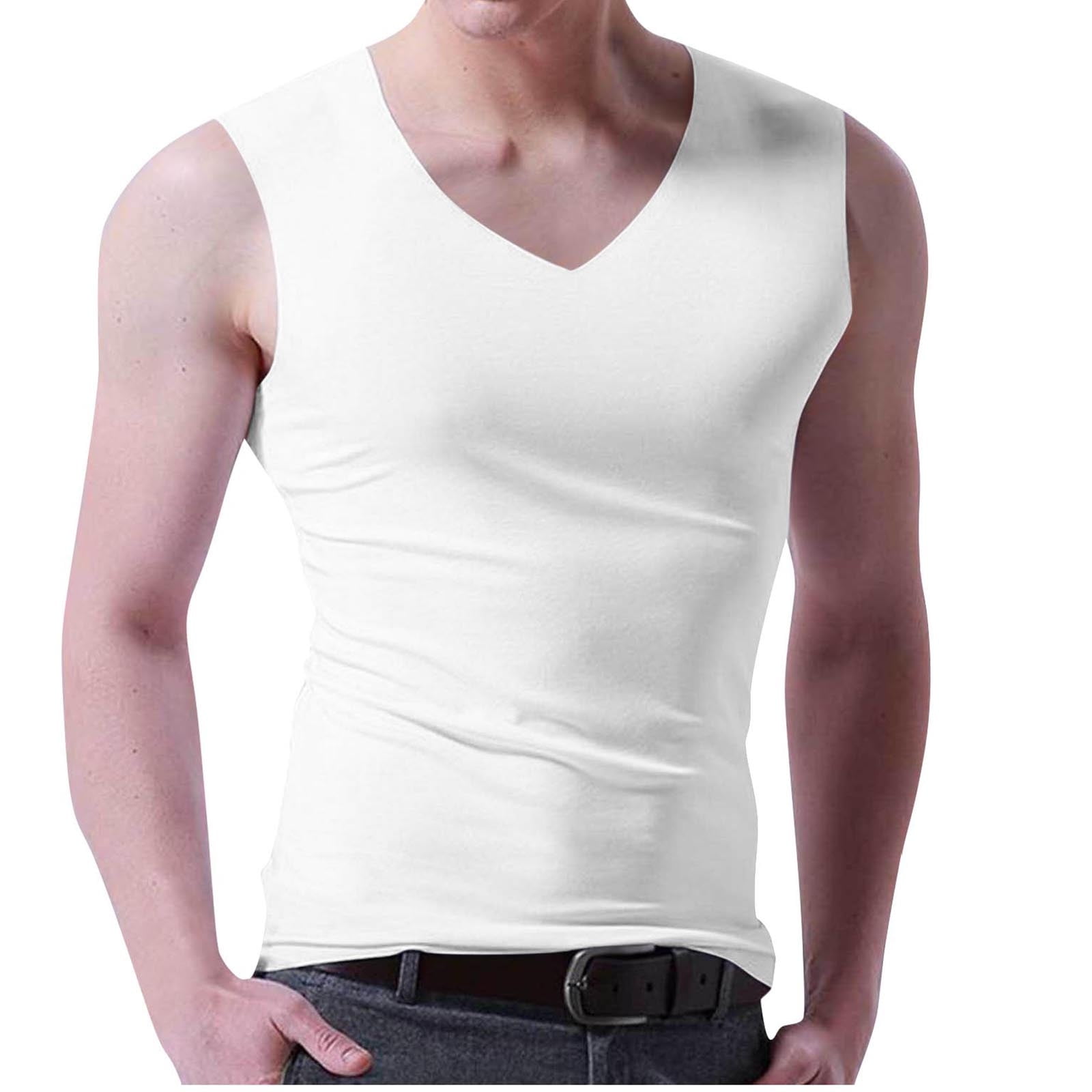 White Vests for Mens Fall Summer V Neck Rayon Tight Sport Gym Running ...