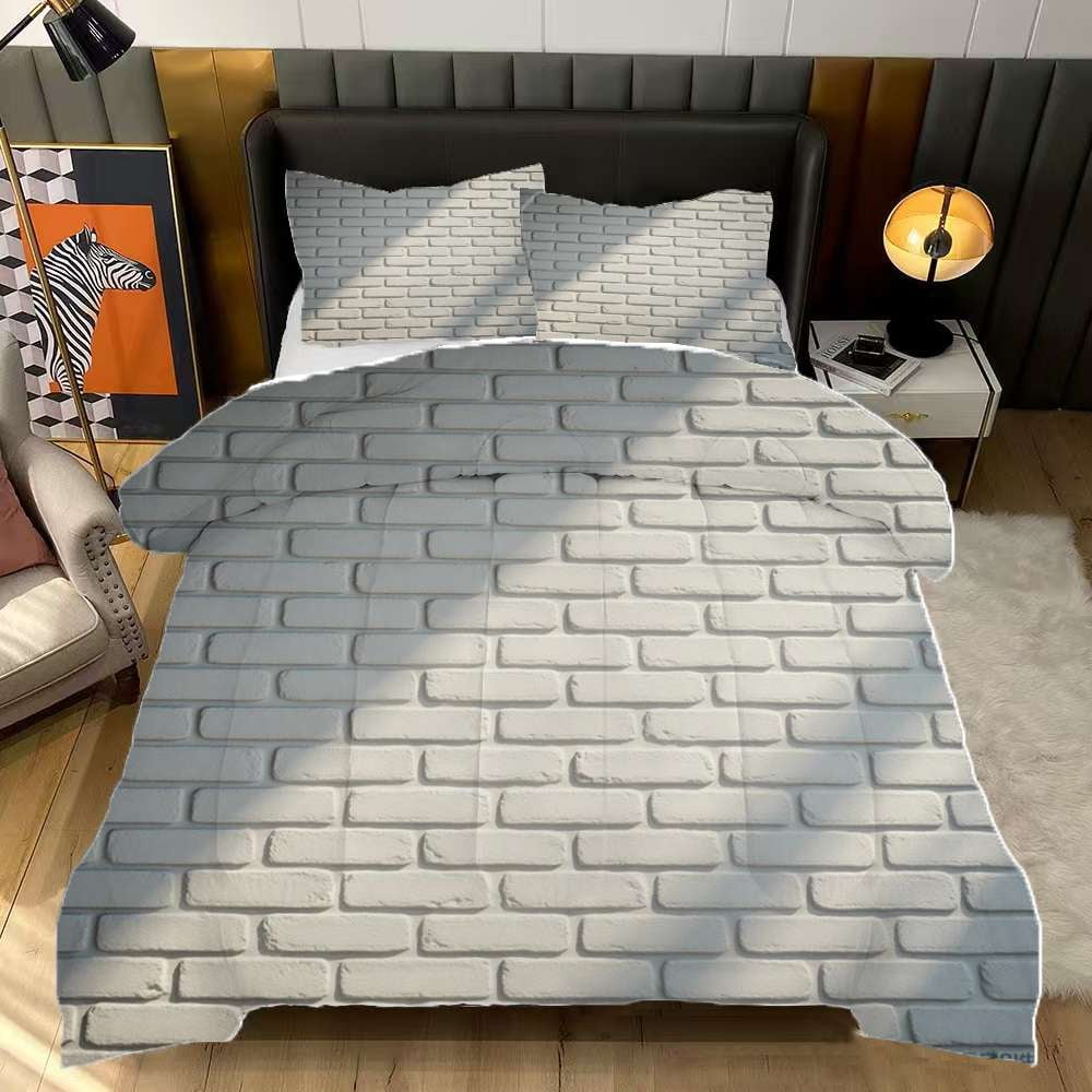 White Vinatge Brick Wall Pattern Comforter Set Full Size Bedding Set ...
