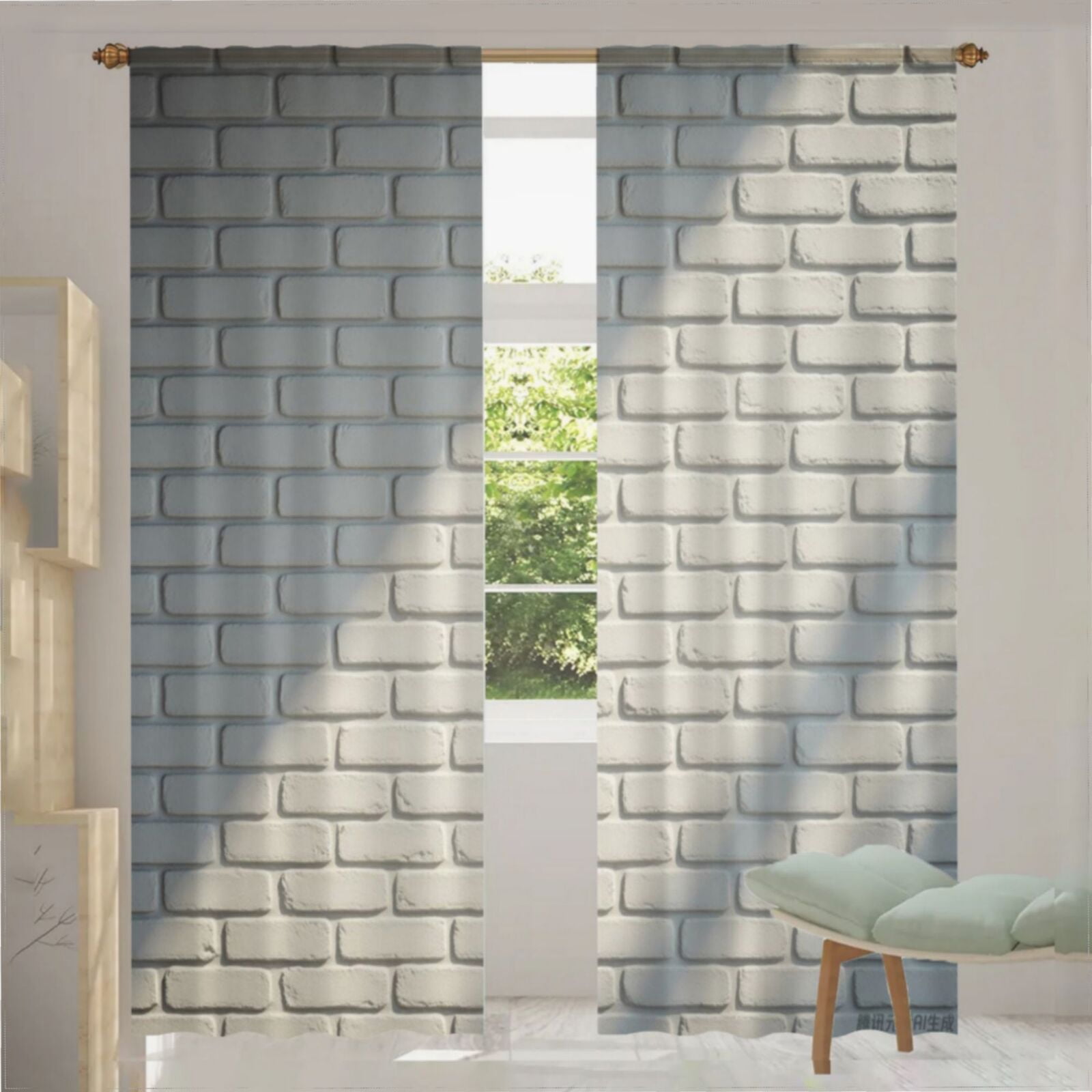 White Vinatge Brick Wall Pattern Curtains for Living Room Bedroom Decor ...