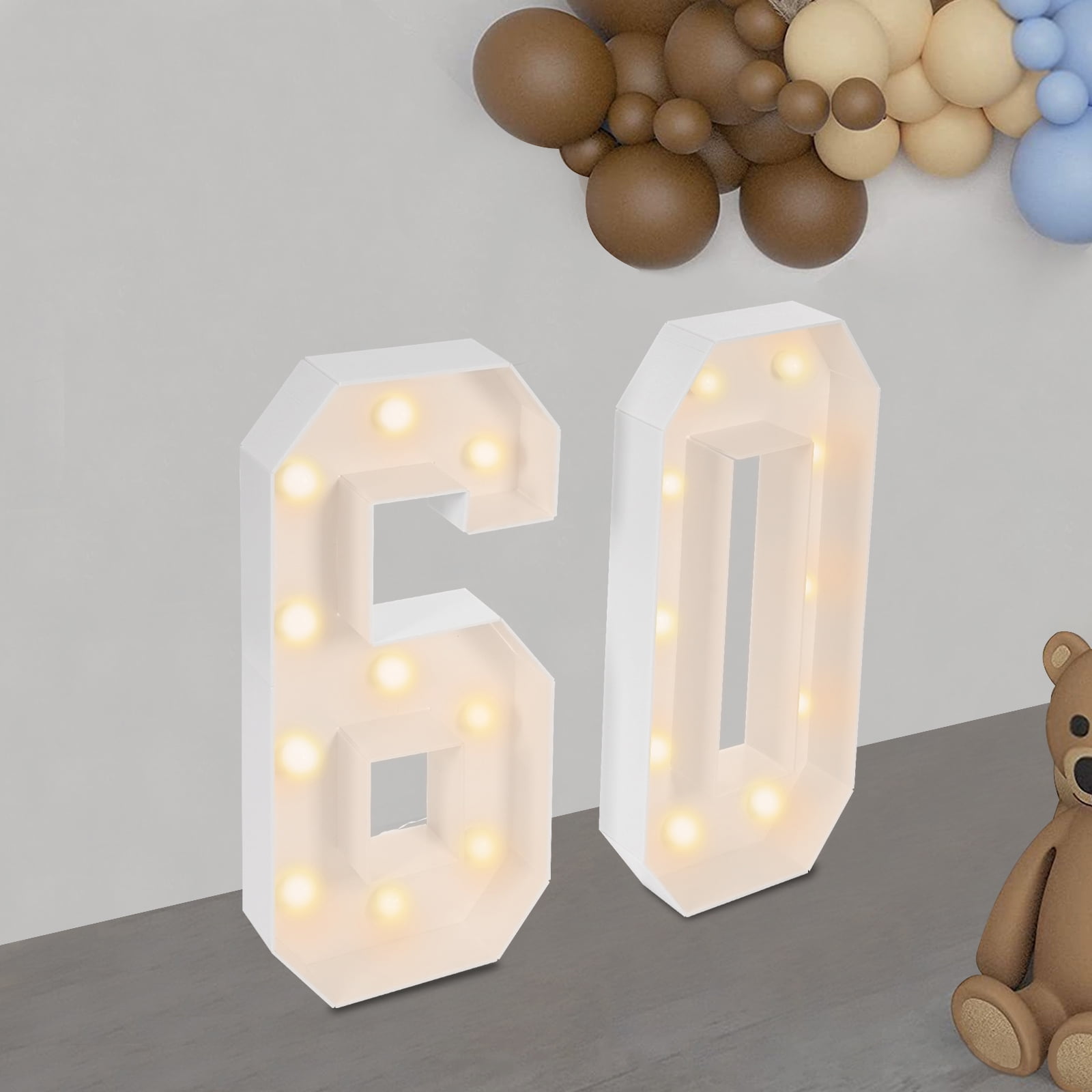 White Vintage 60 Light Up Numbers, 60th Birthday Party Decoration ...