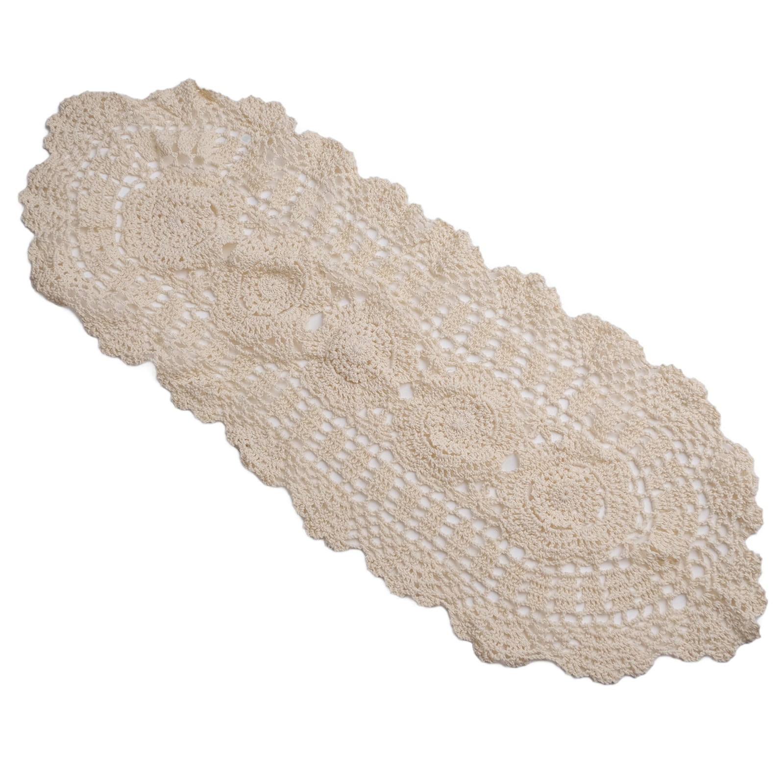 White Vintage Oval Table Runner Crocheted Cotton Floral Lace Tablecloth ...