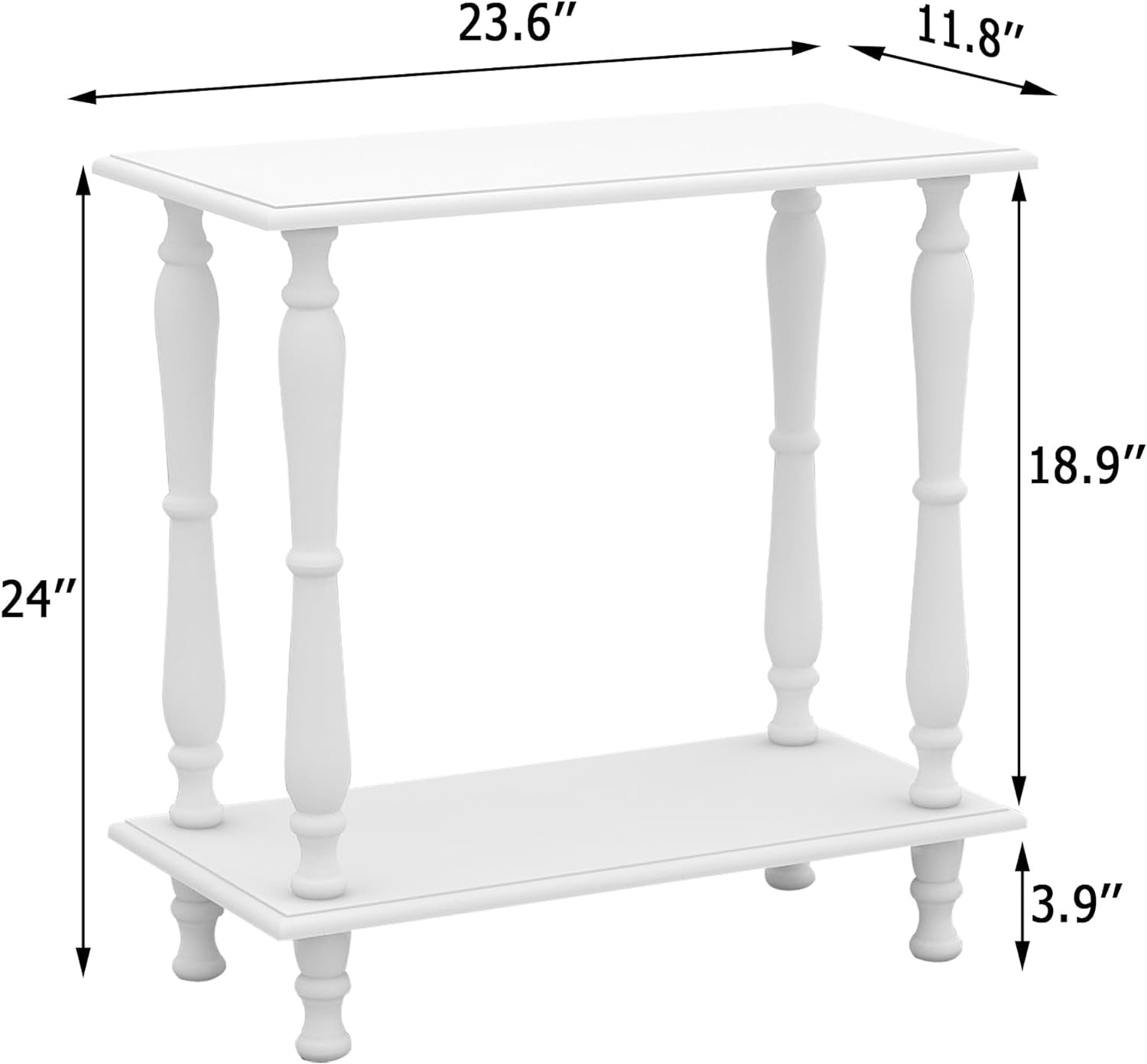 White Vintage Side Table with Open Shelf, 24 Inch Retro End Table for ...