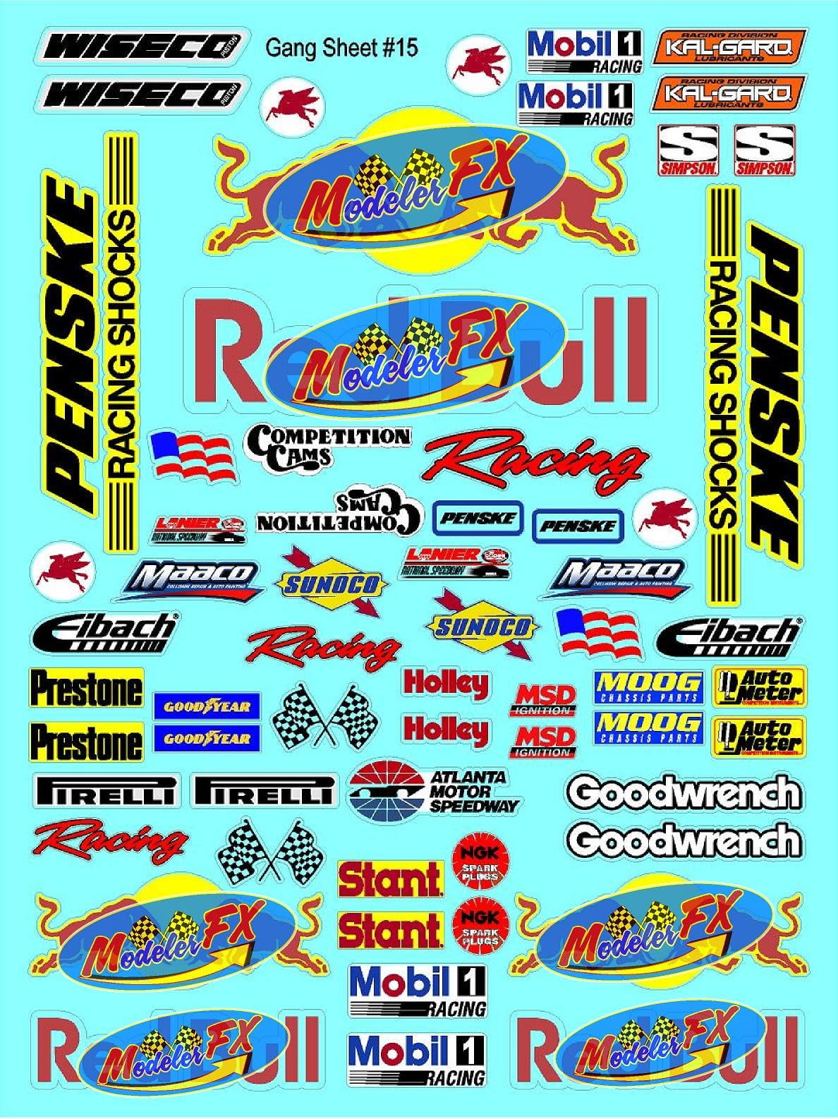 White Vinyl R/C Racing Sponsor Sticker Gang Sheet 15-1/8th 1/10th Scale ...