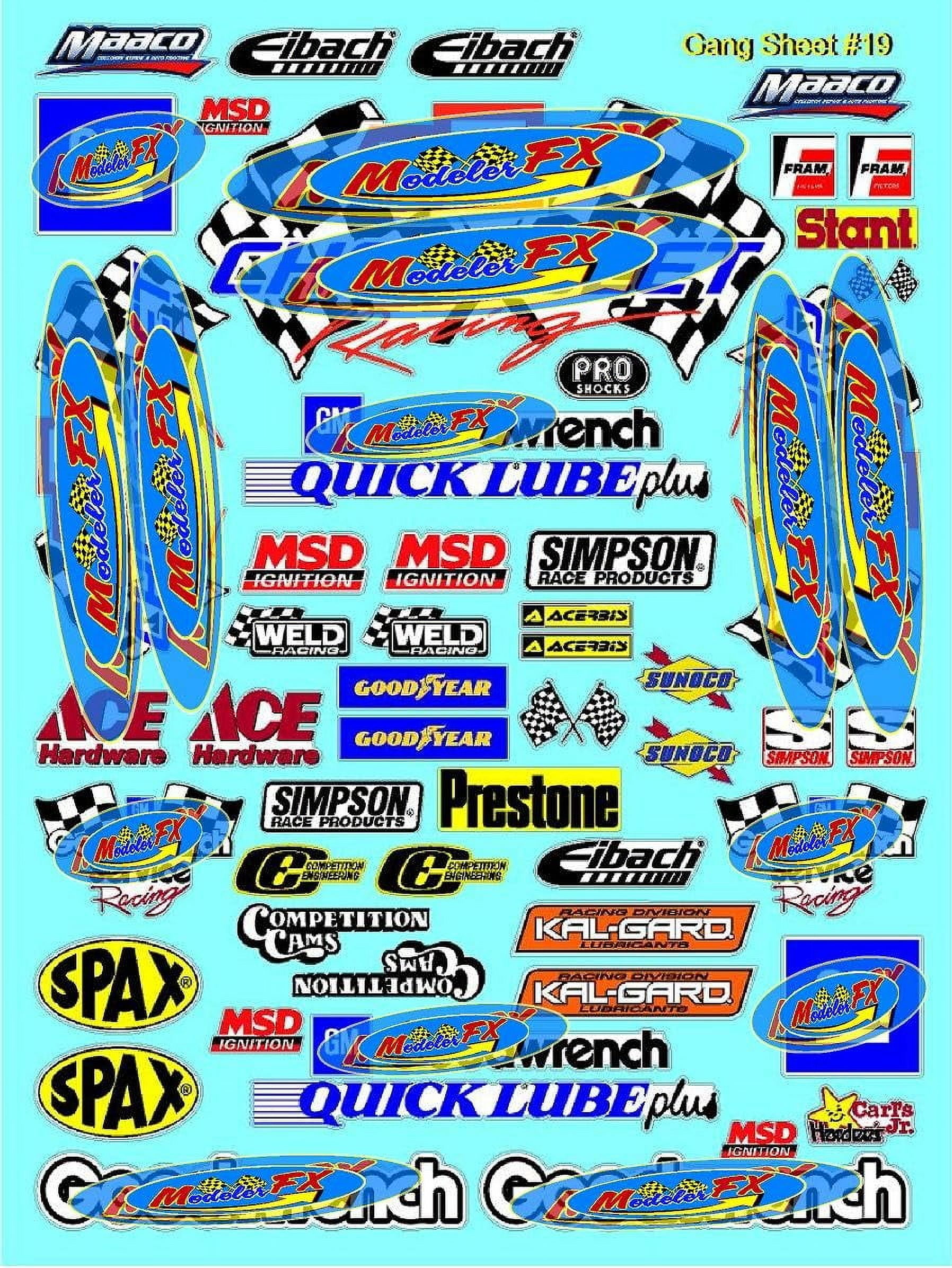 White Vinyl R/C Racing Sponsor Sticker Gang Sheet 19-1/24-1/16th Scale ...