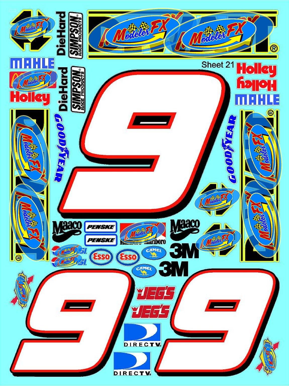White Vinyl R/C Racing Sponsor Sticker Gang Sheet 21-1/24-1/16th Scale ...