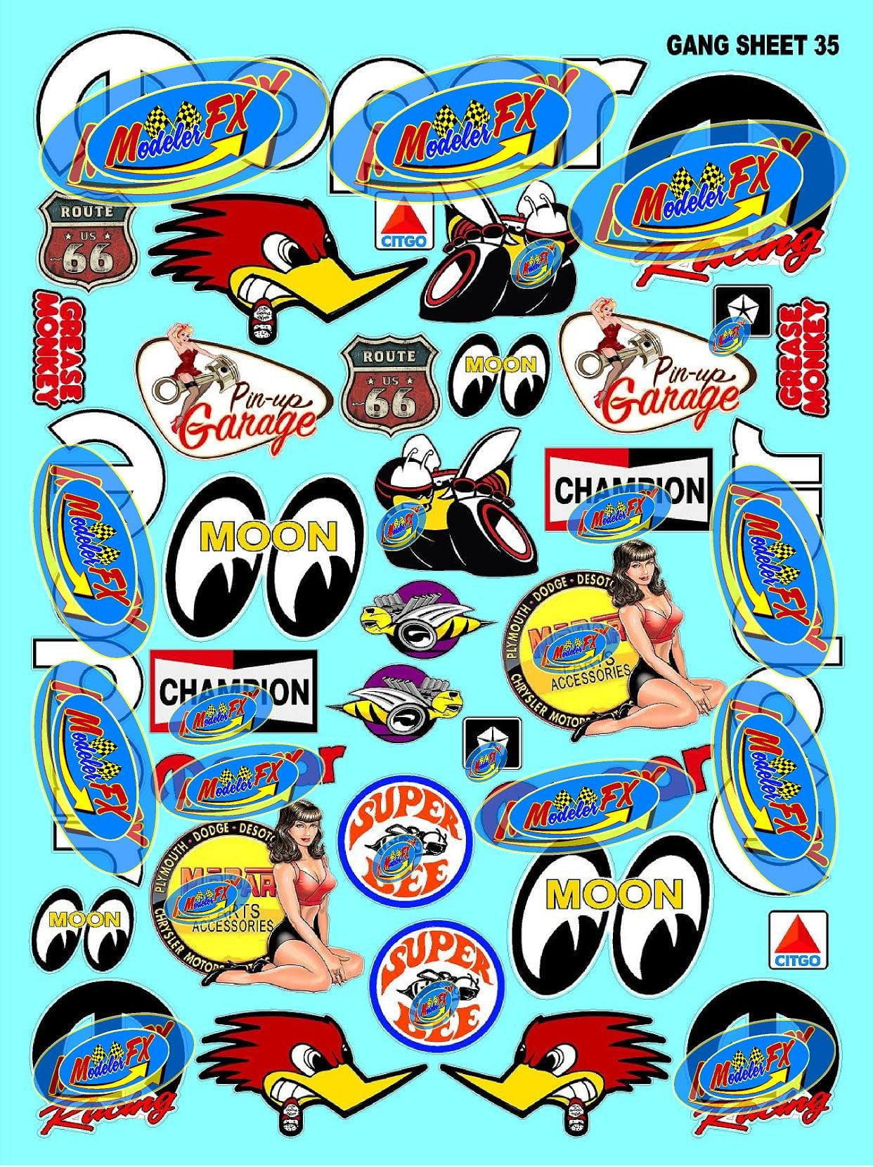 White Vinyl R/C Racing Sponsor Sticker Gang Sheet 35-1/8th 1/10th Scale ...