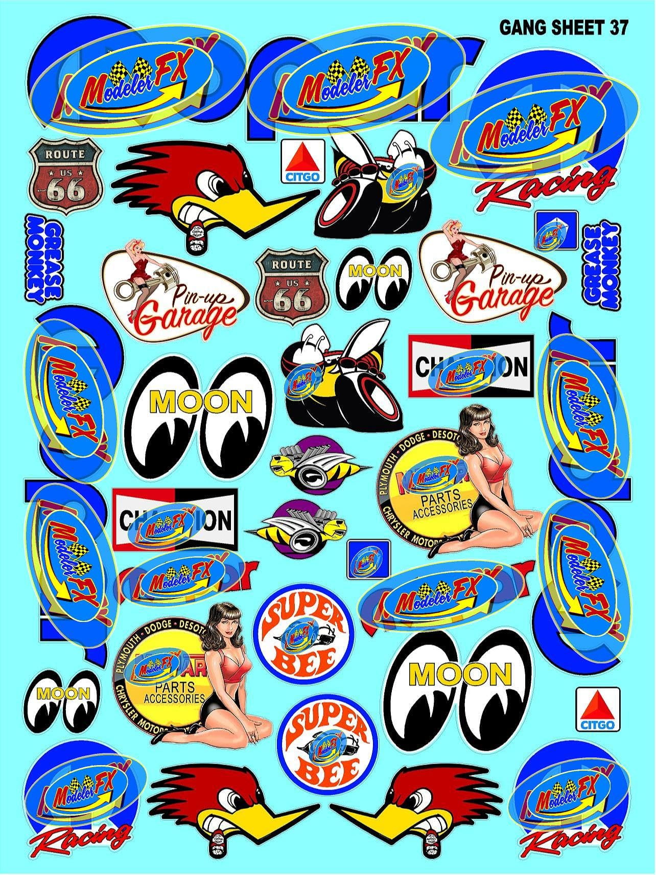 White Vinyl R/C Racing Sponsor Sticker Gang Sheet 37-1/4-1/5 1/6th ...