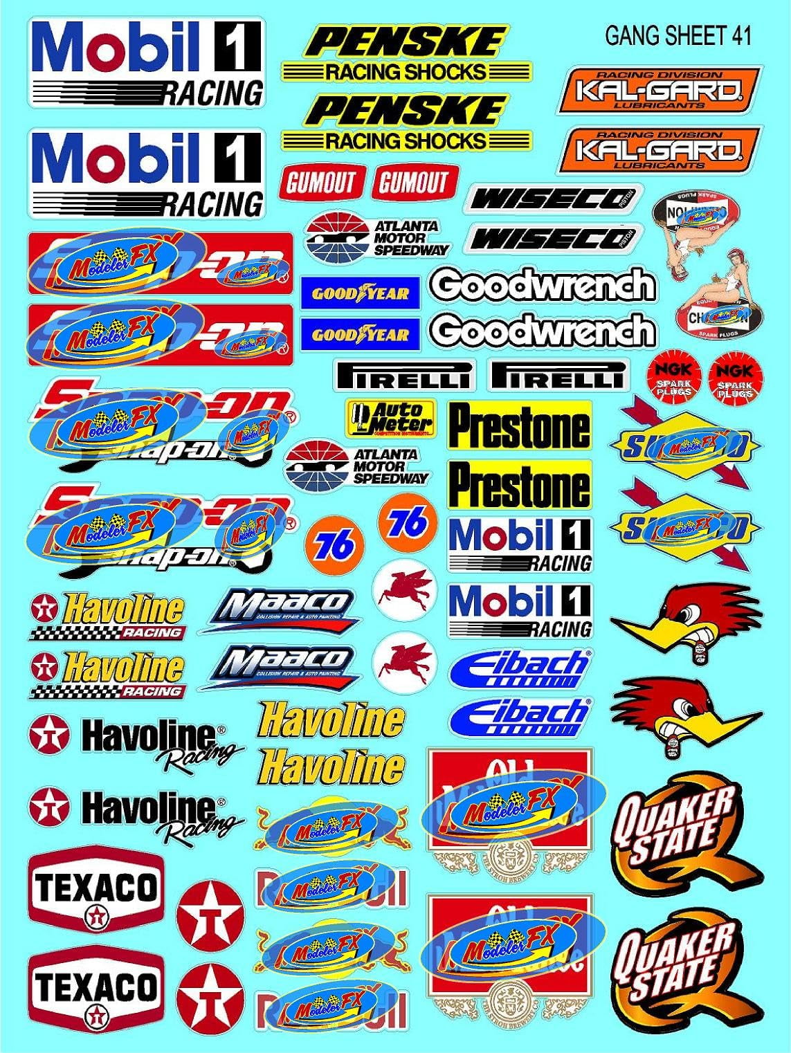 White Vinyl R/C Racing Sponsor Sticker Gang Sheet 41-1/8th 1/10th Scale ...