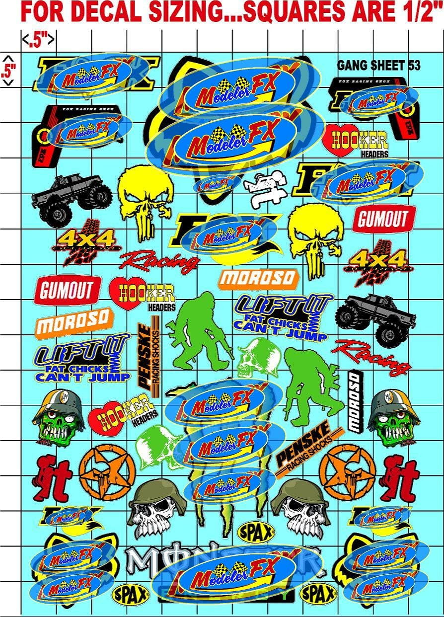 White Vinyl R/C Racing Sponsor Sticker Gang Sheet 53-1/8th 1/10th Scale ...
