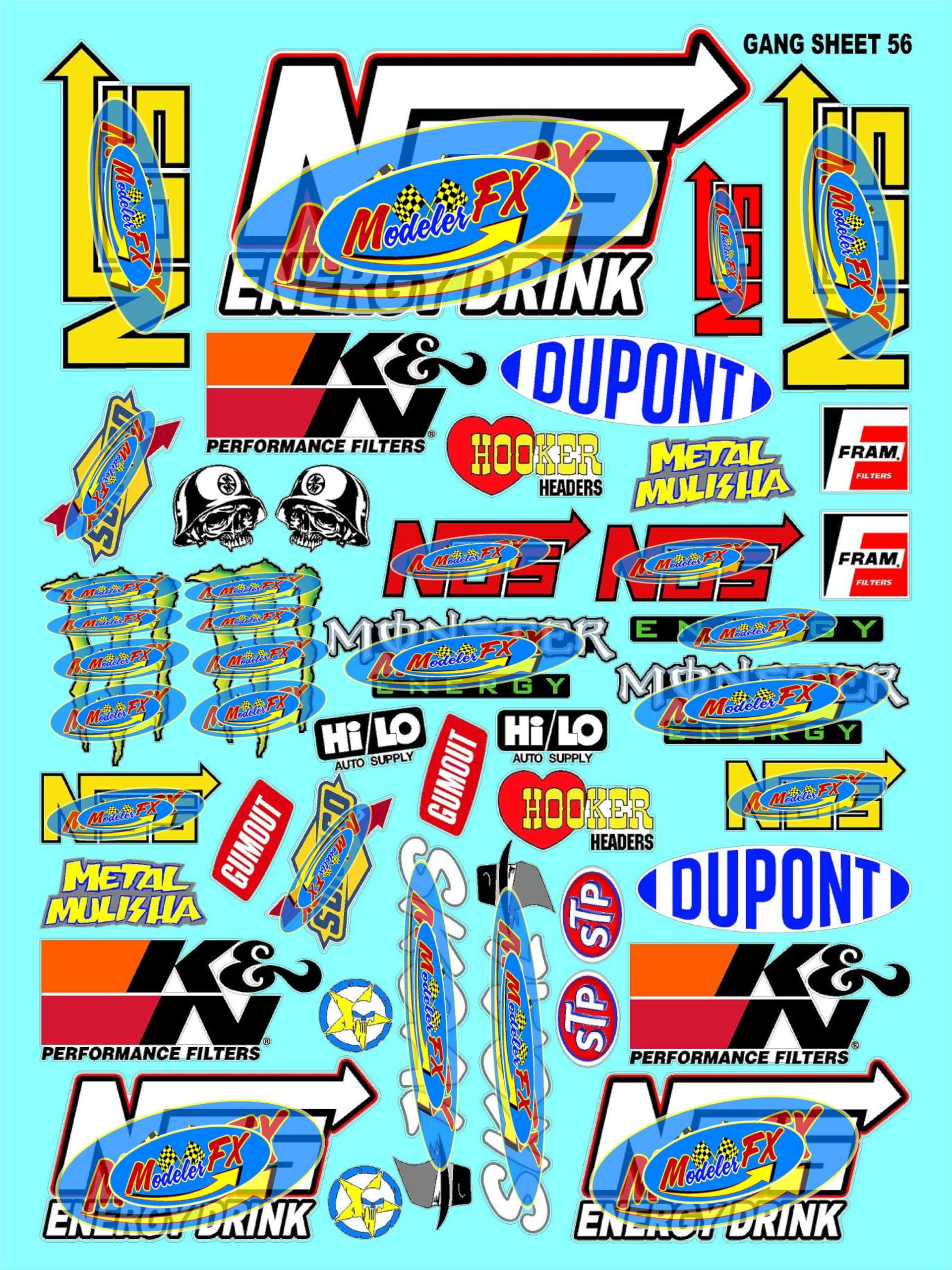White Vinyl R/C Racing Sponsor Sticker Gang Sheet 56-1/4-1/5 1/6th ...
