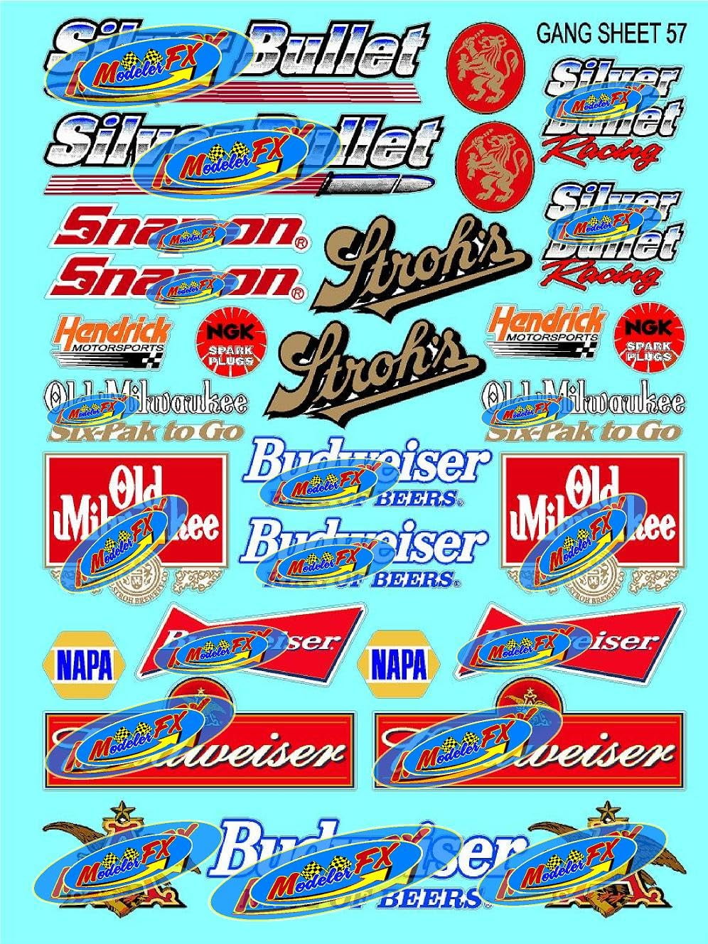 White Vinyl R/C Racing Sponsor Sticker Gang Sheet 57-1/4-1/5 1/6th ...