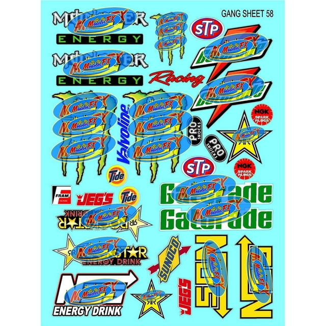 White Vinyl R/C Racing Sponsor Sticker Gang Sheet 58-1/8th 1/10th Scale ...