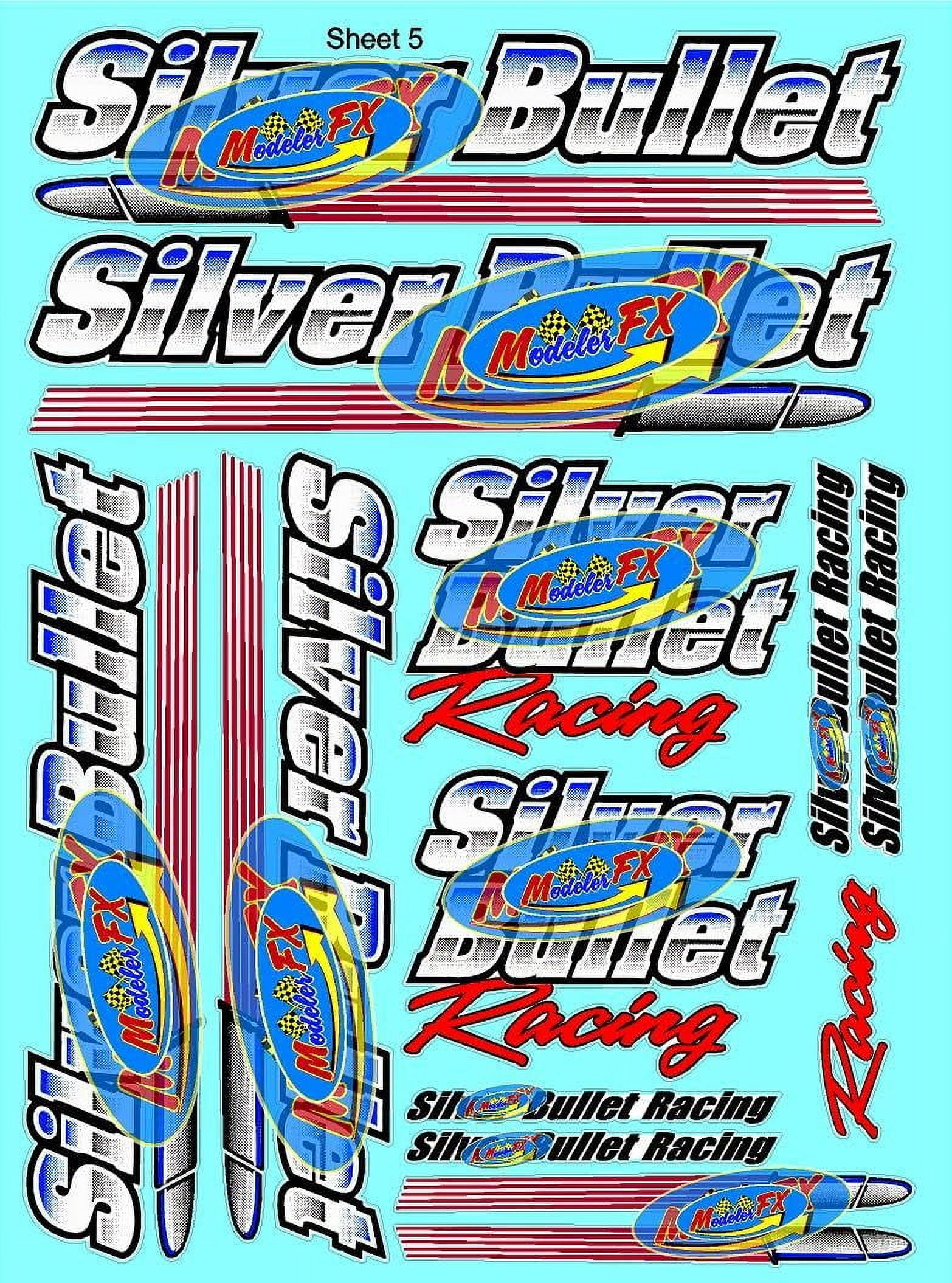 White Vinyl Sheet 5 Bullet R/C Racing Sponsor Sticker Gang Sheet Wrench ...