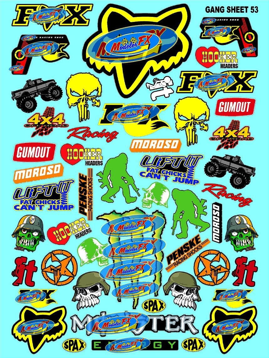 White Vinyl Sheet 53 R/C Racing Sponsor Sticker Gang Sheet Wrench-1/4-1 ...
