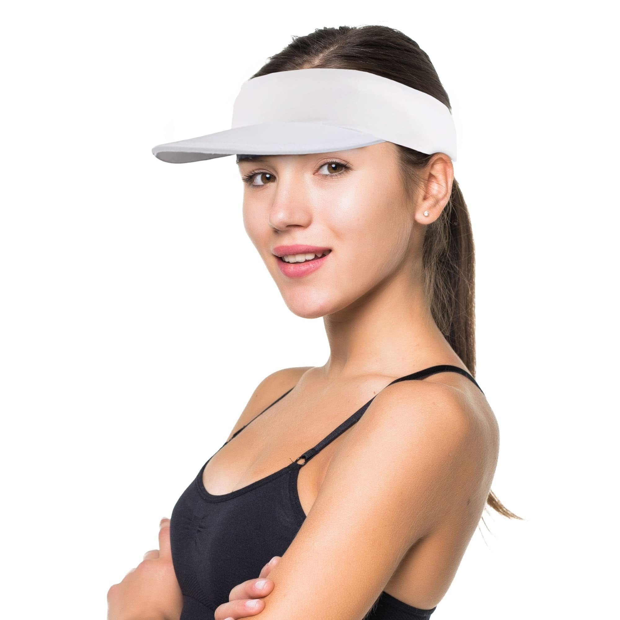 White Visor Hats for Women and Men, One Size. Stretchable Women Visor Hats for Summer with ...